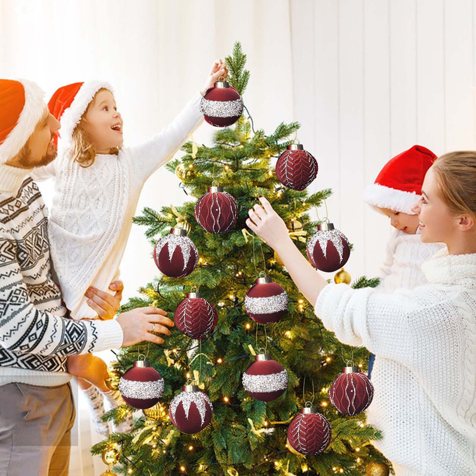 BZPIZ 12pcs Flocked Velvet Christmas Tree Ball Ornaments Set Christmas Decorations Velvet Ball ...