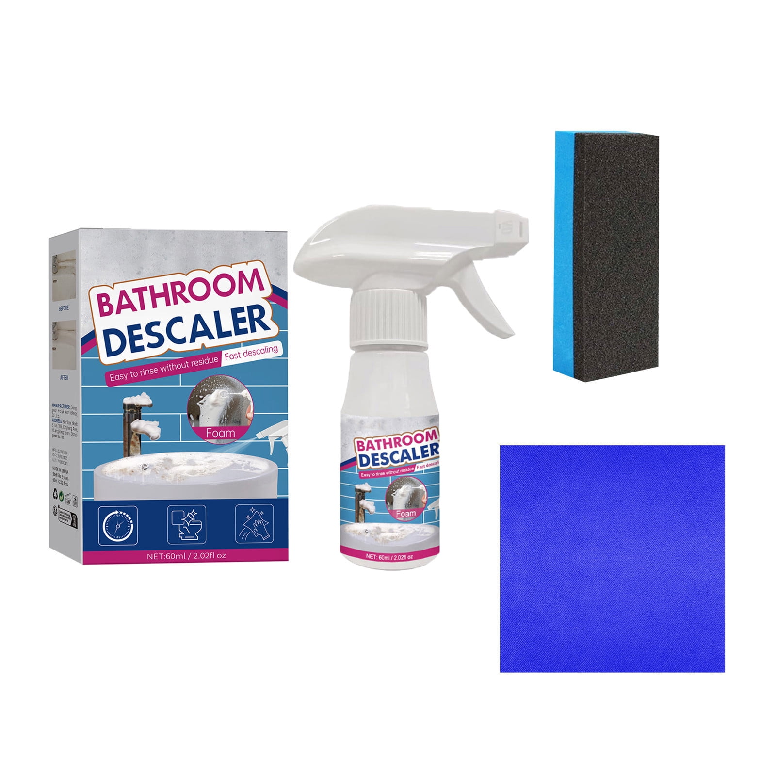 BZPIZ Bathroom Cleaning Spray with Sponge Wipe and Rag Household ...