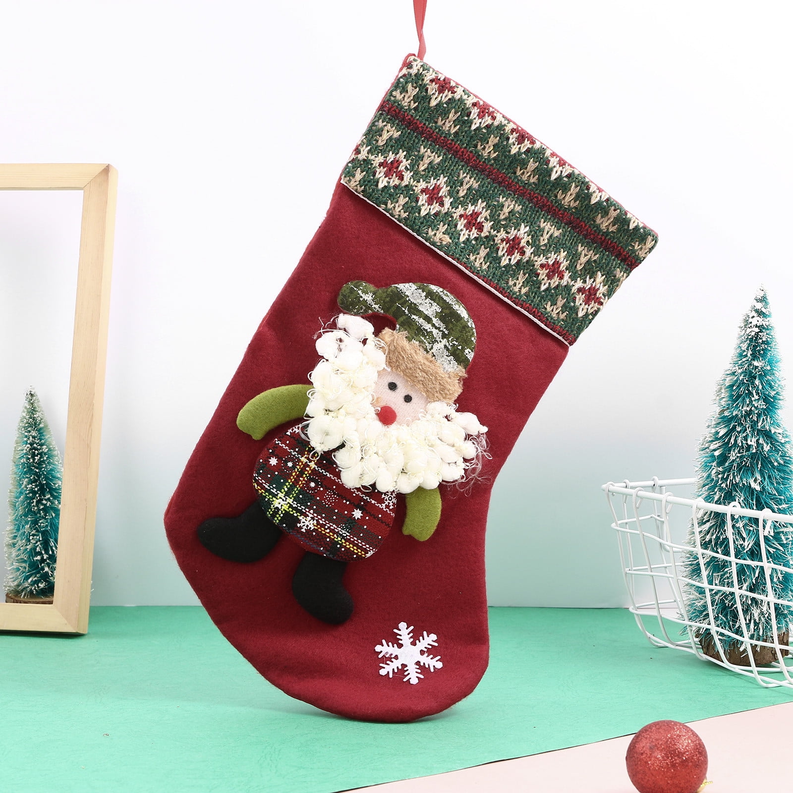 BZPIZ Christmas Stockings,13.9 Inches Santa Claus Printed Decorative ...