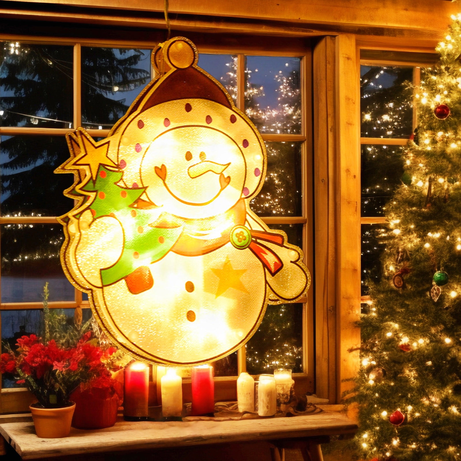BZPIZ Christmas Window Hanging Lights Decorations,Snowman Christmas ...