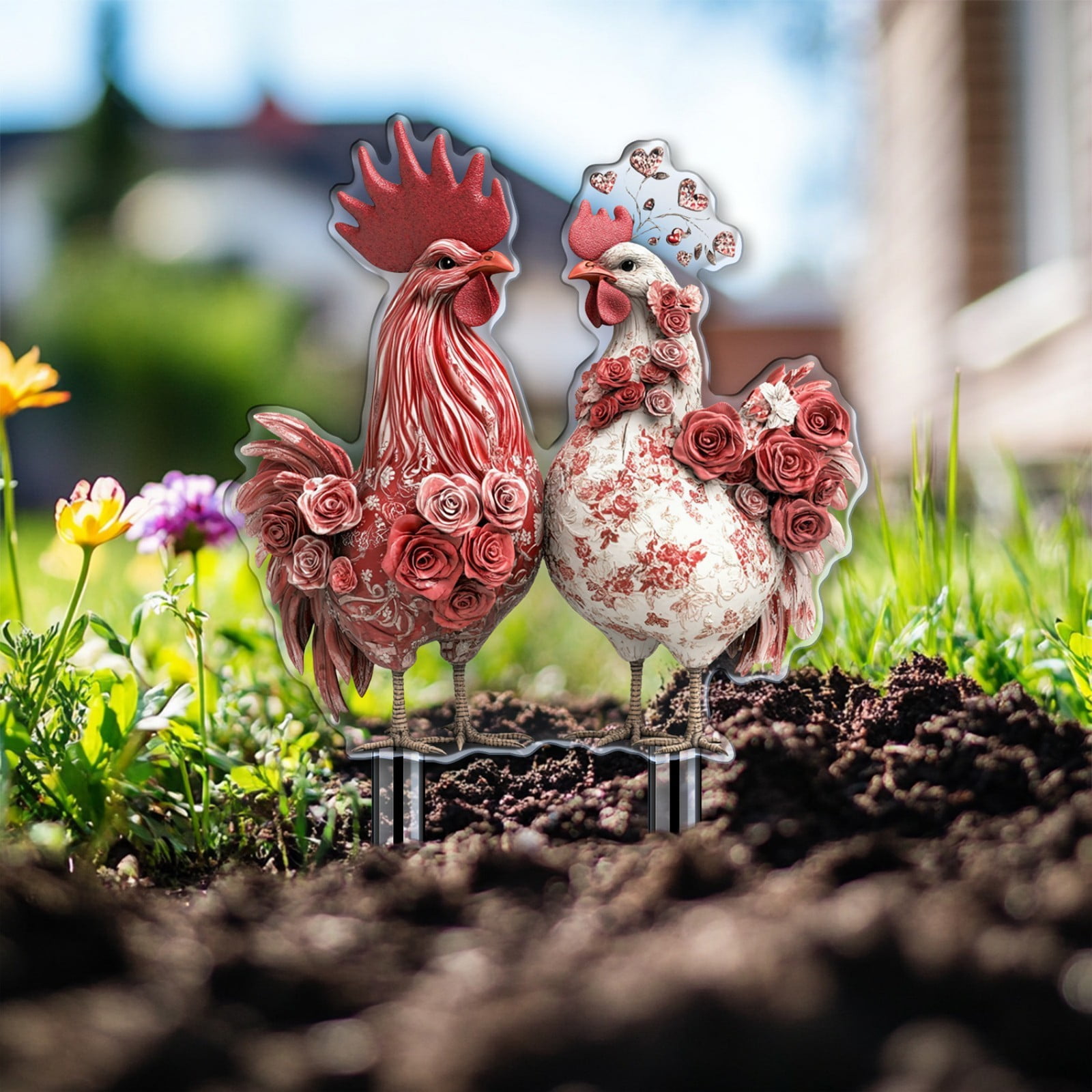 BZPIZ Garden Decoration Deals Acrylic Hen Chick Yard Arts Decorative ...