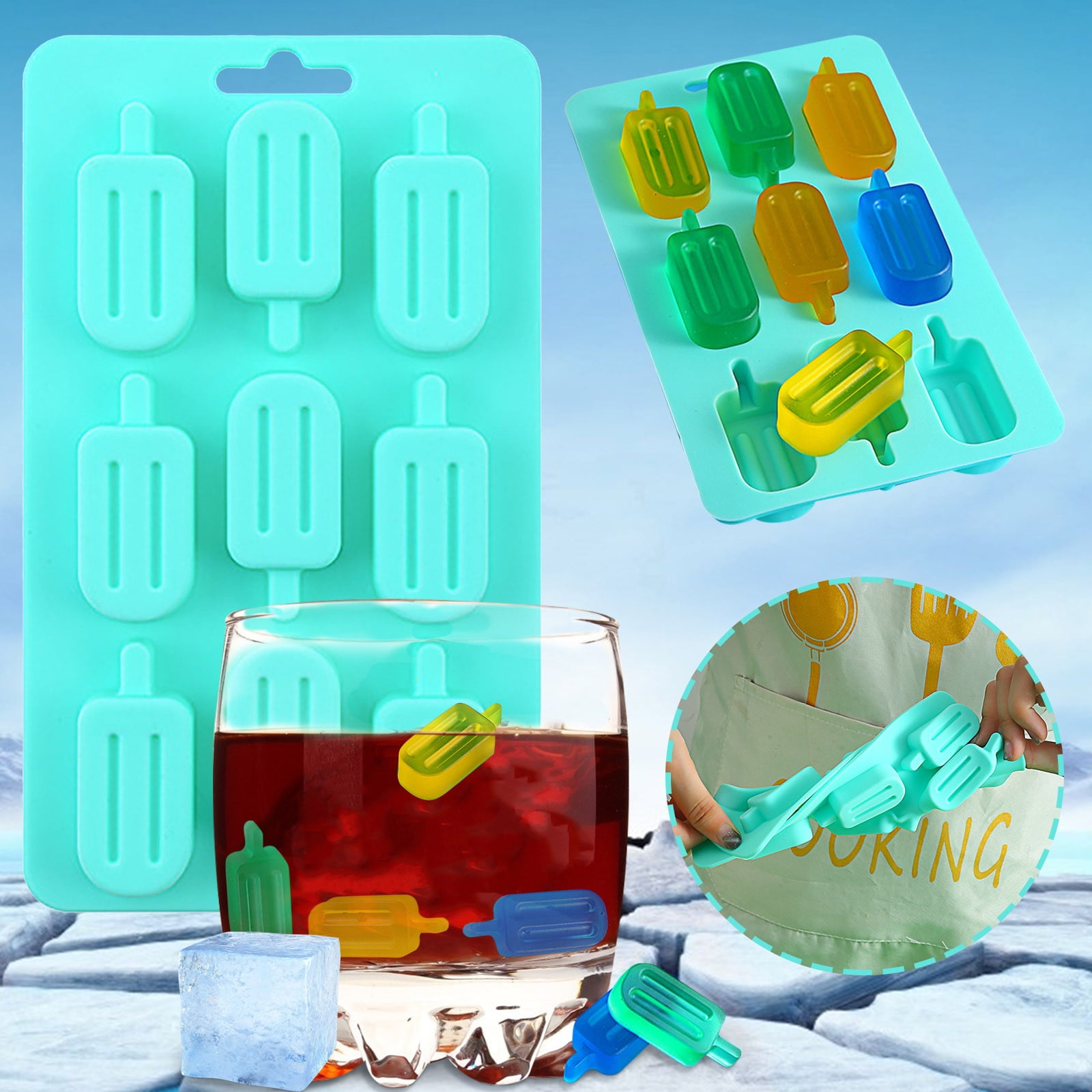 BZPIZ Kitchen Under $5 Silicone Ice Cube Tray Pack Silicone Plastic Ice ...