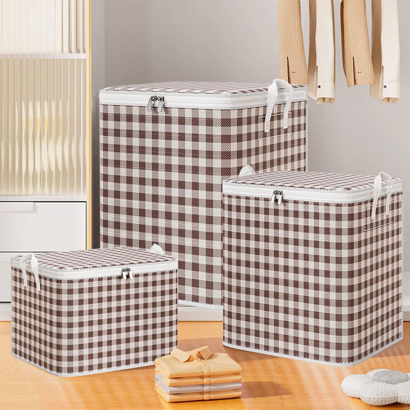 BZPIZ Large Blanket Clothes Organization,Houndstooth Storage Containers ...