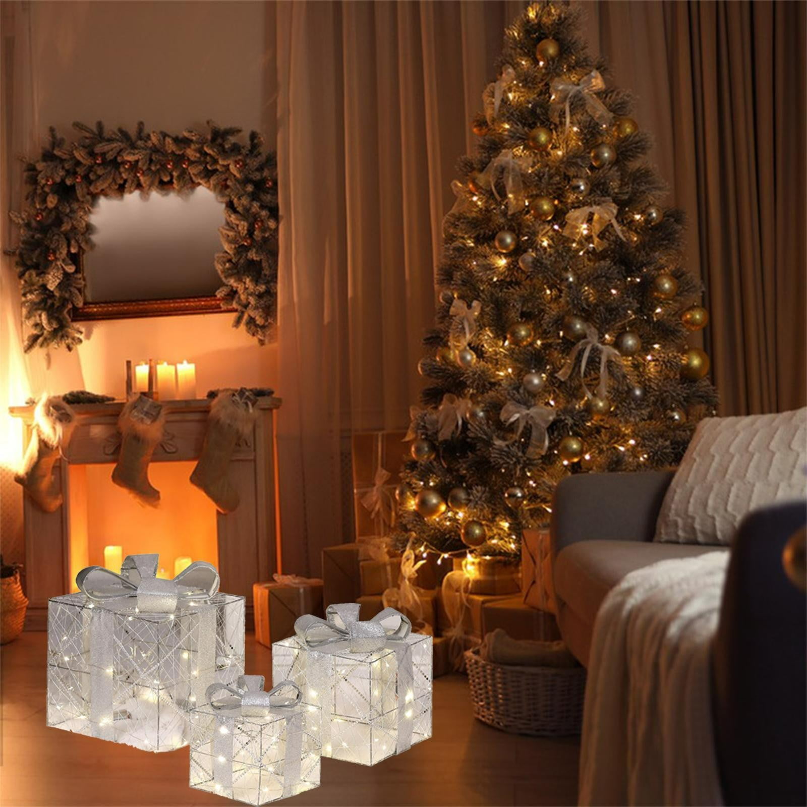 BZPIZ Lighted LED Gift Boxes Xmas,2024 Set of 3 Lighted Gift Boxes ...