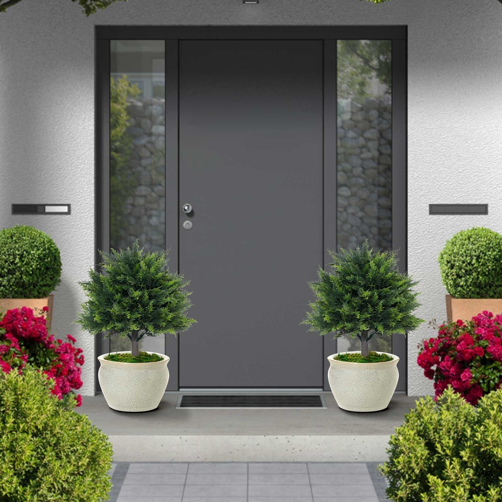 BZPIZ Outdoors Decorations Artificial Topiary Tree Fake Evergreen Tree ...