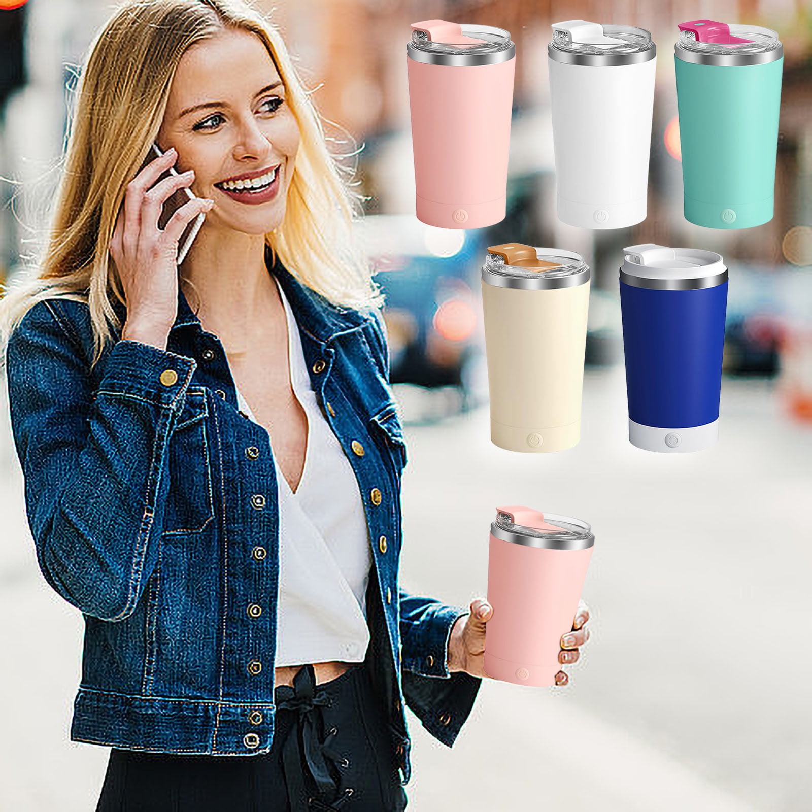 BZPIZ Self Stirring Coffee Mugs with Lids,Rechargeable Automatic ...