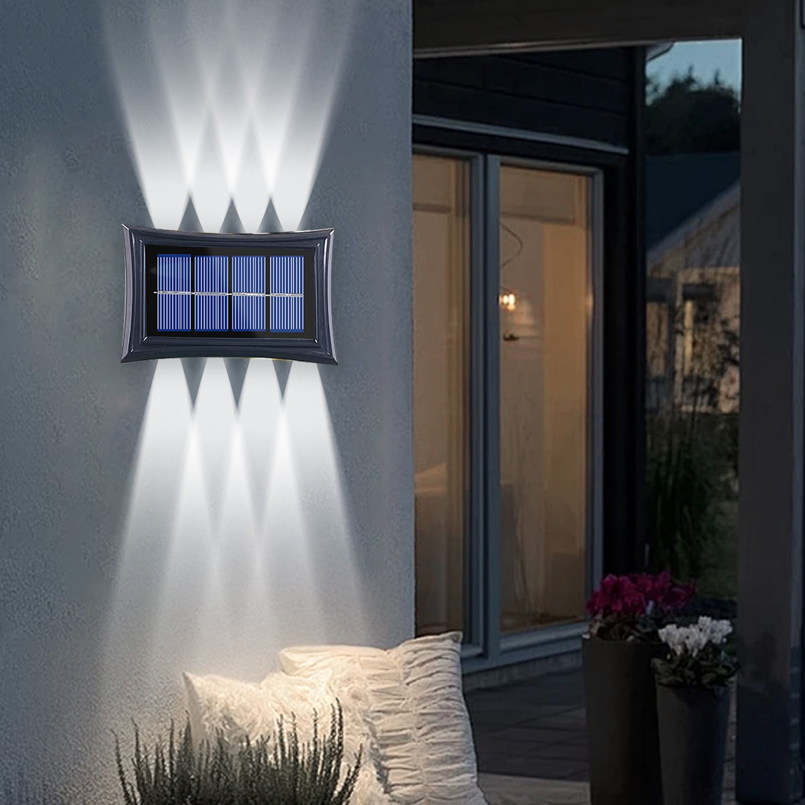 BZPIZ Solar Wall Lights Outdoor,White Light Two-Way Lighting Wall ...