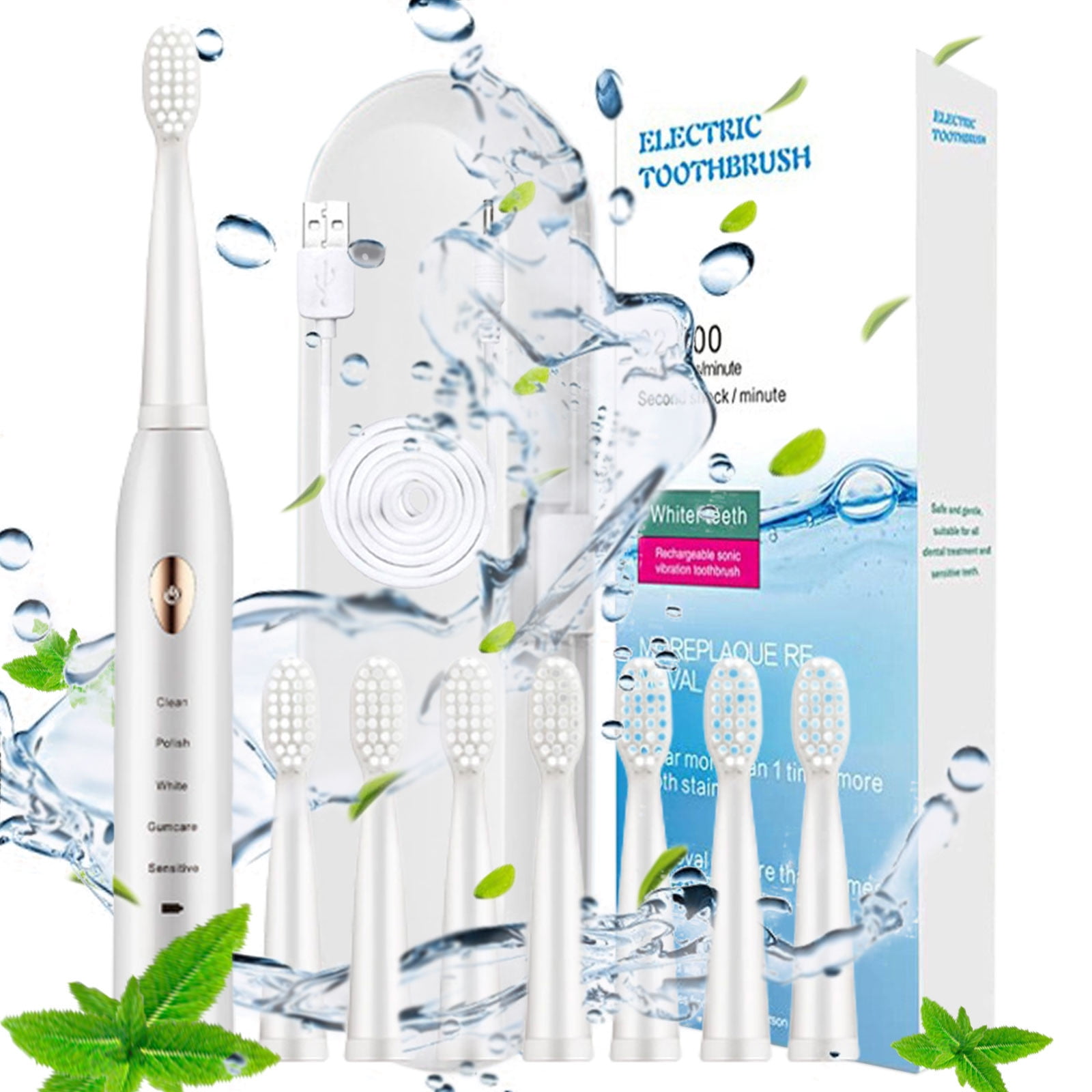 BZPIZ Ultra Whitening Toothbrush,with 8 Brush Heads,with Toothbrush Box ...