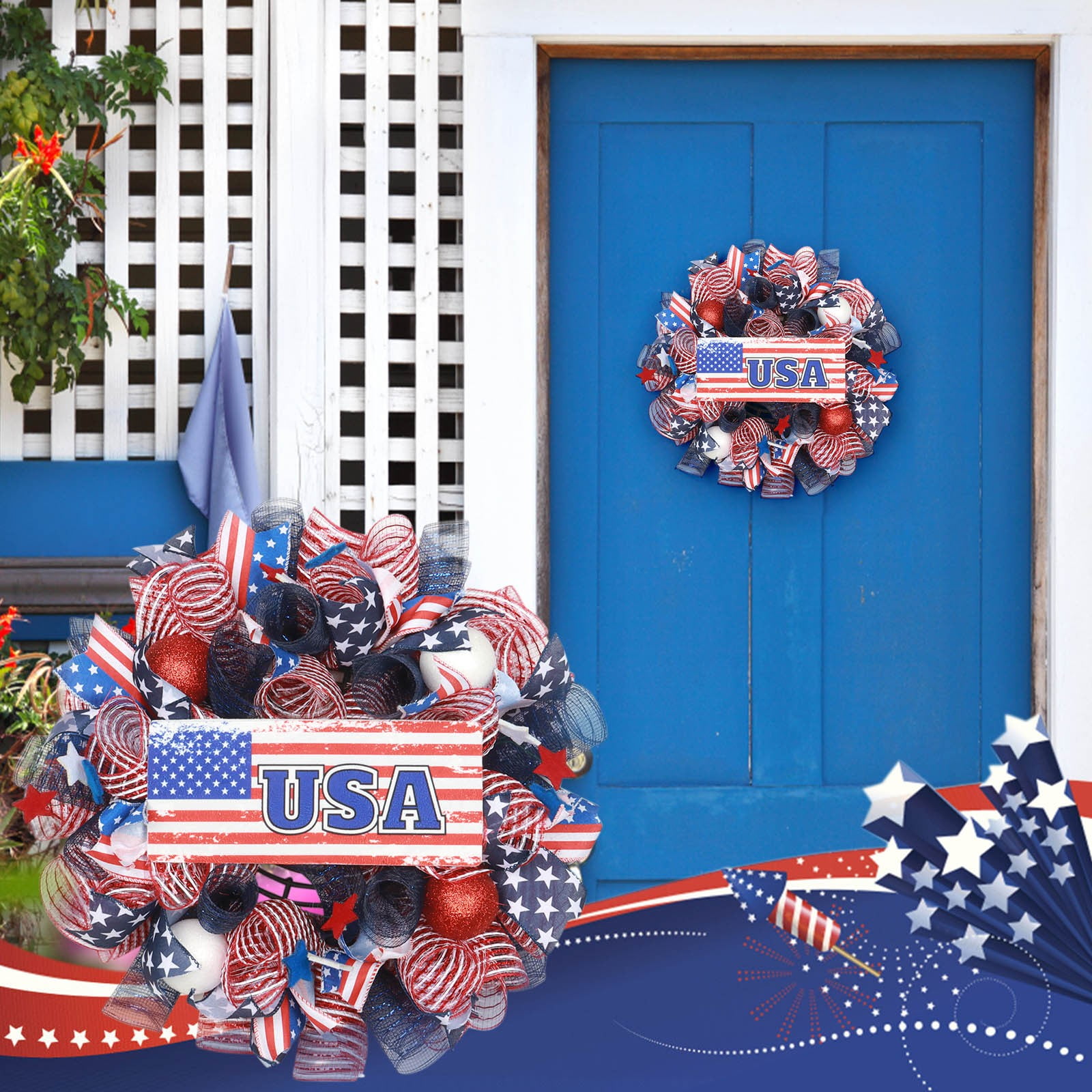 BZPIZ Wreaths Under $5 Spring Wreaths for Front Door Memorial Day ...