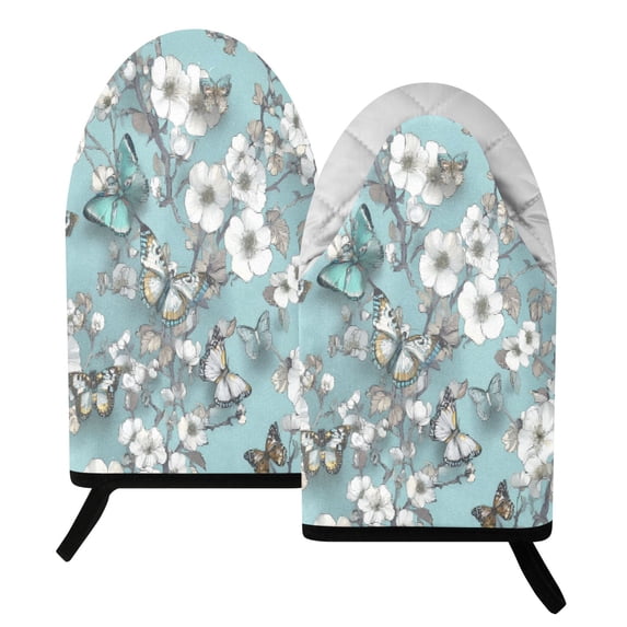 BZSMCE 2 Pack Aqua Blossoms & Butterflies Print Heat Resistant Cotton ...
