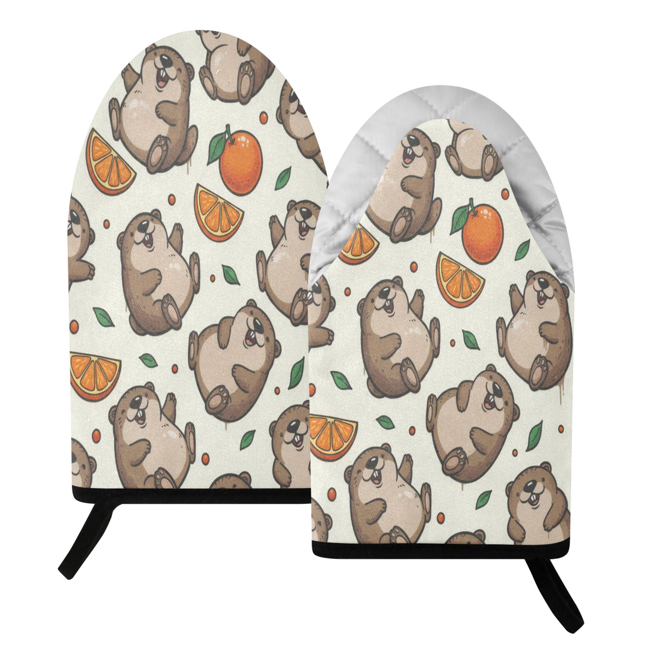 BZSMCE 2 Pack Capybara Orange Fruit Print Heat Resistant Cotton Oven ...