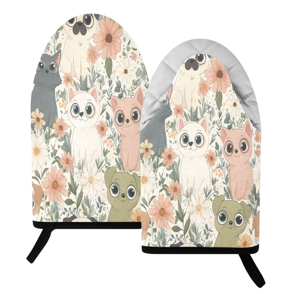 BZSMCE 2 Pack Cats Dogs Flowers Pattern Print Heat Resistant Cotton ...