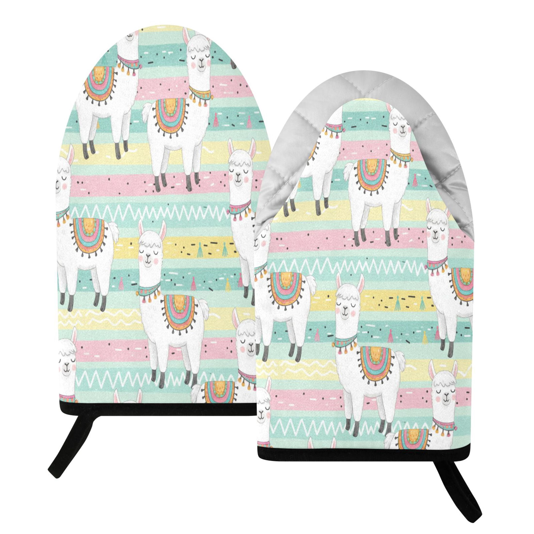 BZSMCE 2 Pack Cute Cartoon Llama Blue Pattern Print Heat Resistant ...
