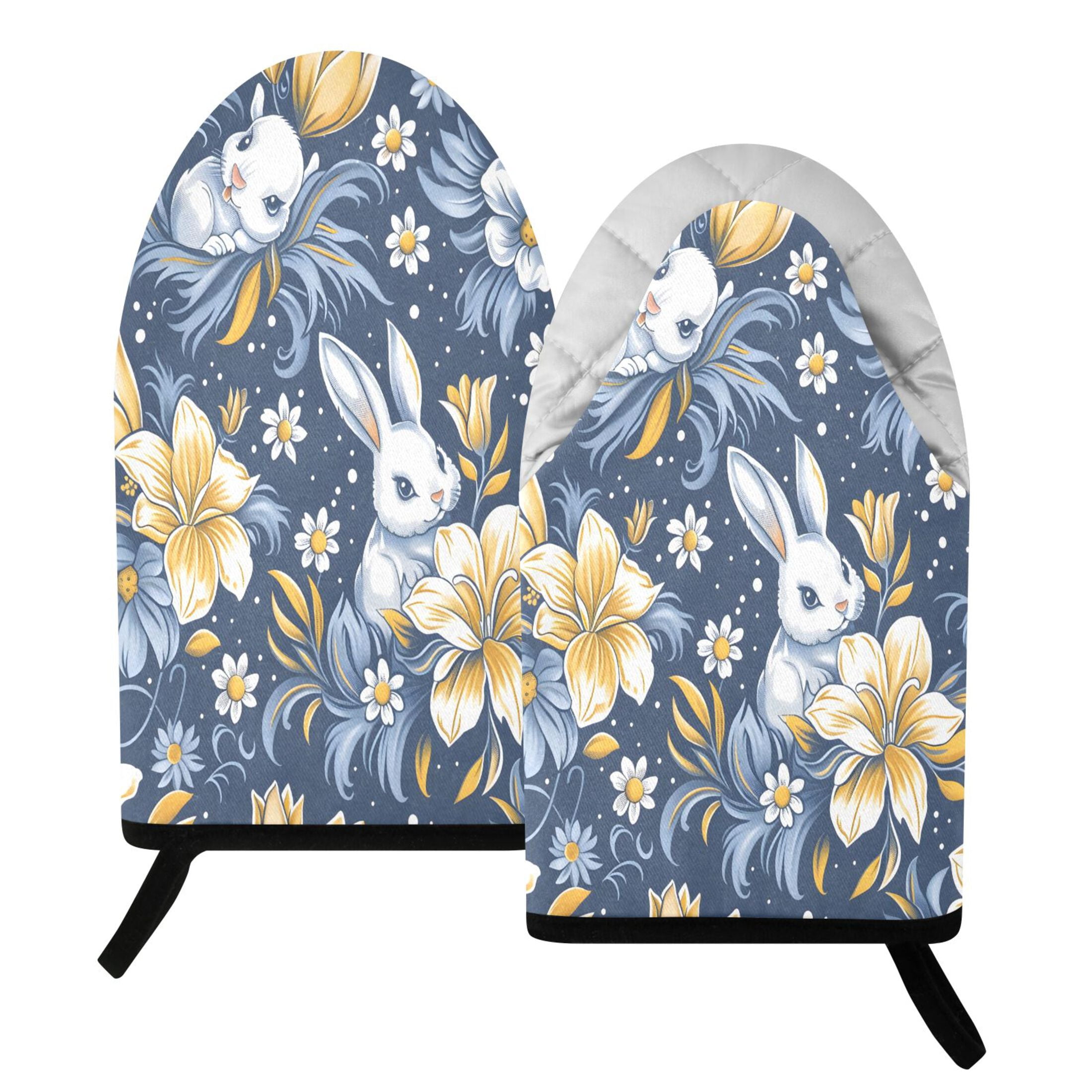 BZSMCE 2 Pack Flower Rabbit Pattern Print Heat Resistant Cotton Oven ...