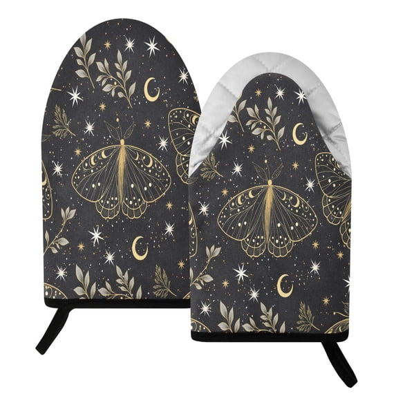 BZSMCE 2 Pack Golden Moth Print Heat Resistant Cotton Oven Mitts for ...