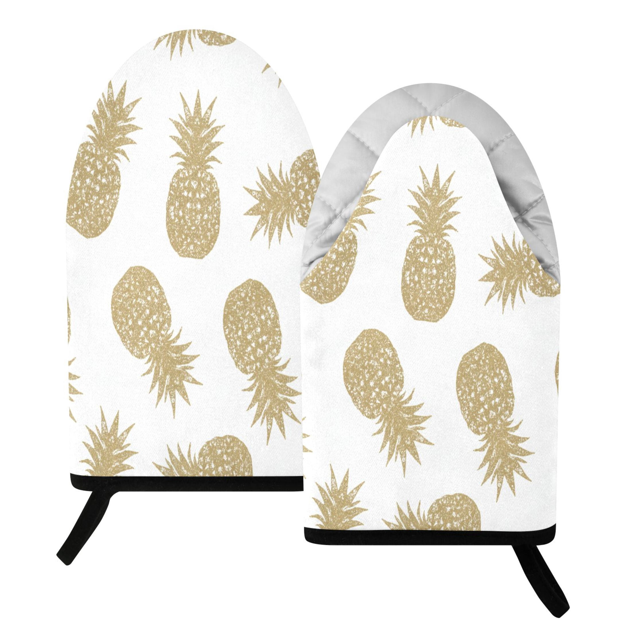 BZSMCE 2 Pack Golden Pineapples Print Heat Resistant Cotton Oven Mitts ...