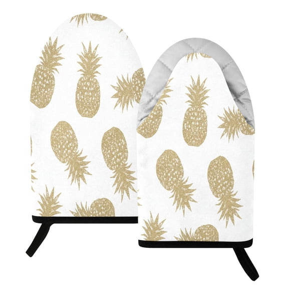 BZSMCE 2 Pack Golden Pineapples Print Heat Resistant Cotton Oven Mitts ...