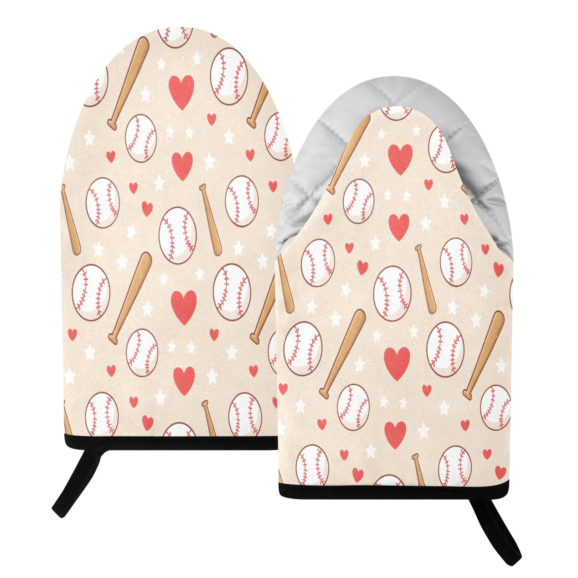 BZSMCE 2 Pack Love Baseball Print Heat Resistant Cotton Oven Mitts for ...