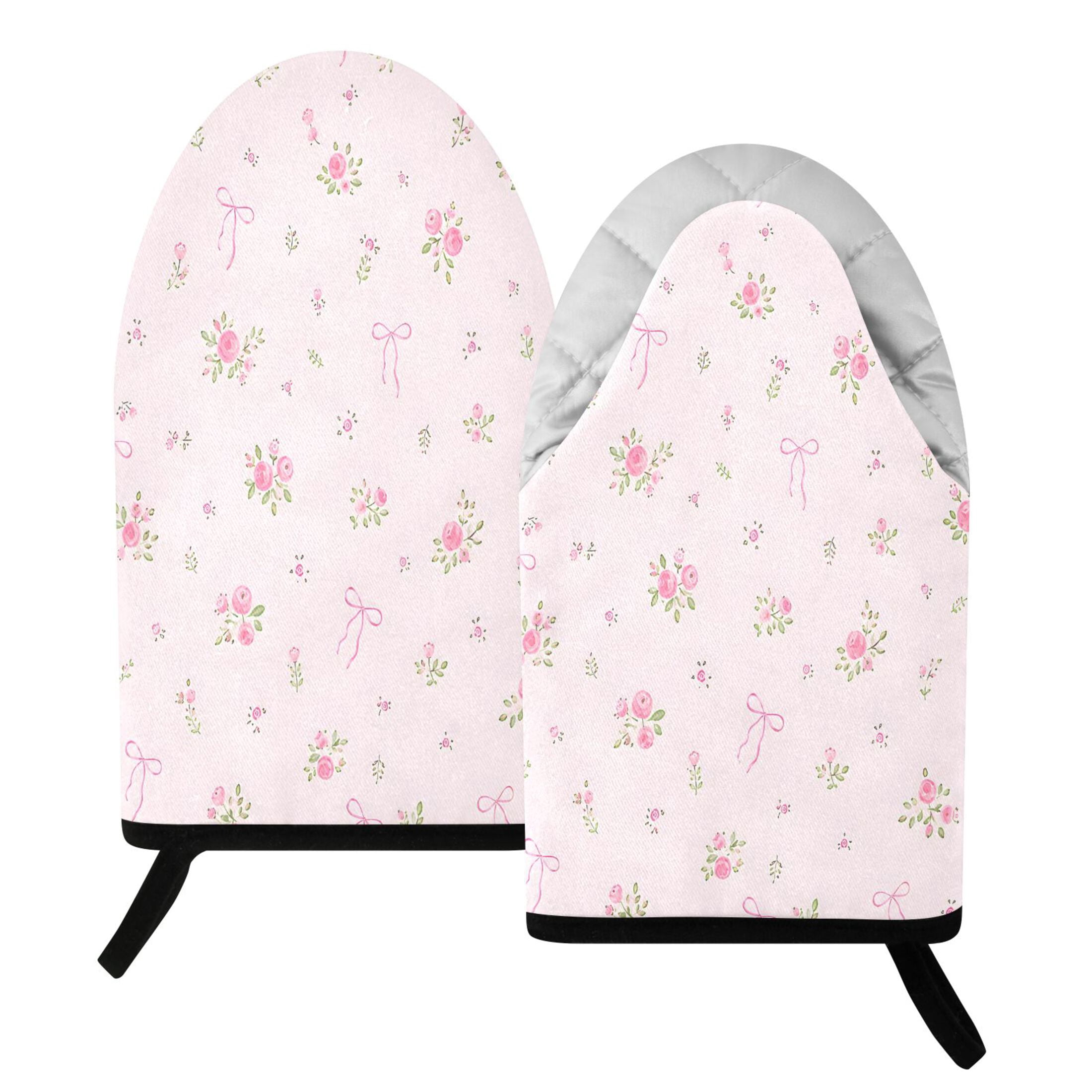 BZSMCE 2 Pack Maple Leaf Bow Print Heat Resistant Cotton Oven Mitts for ...