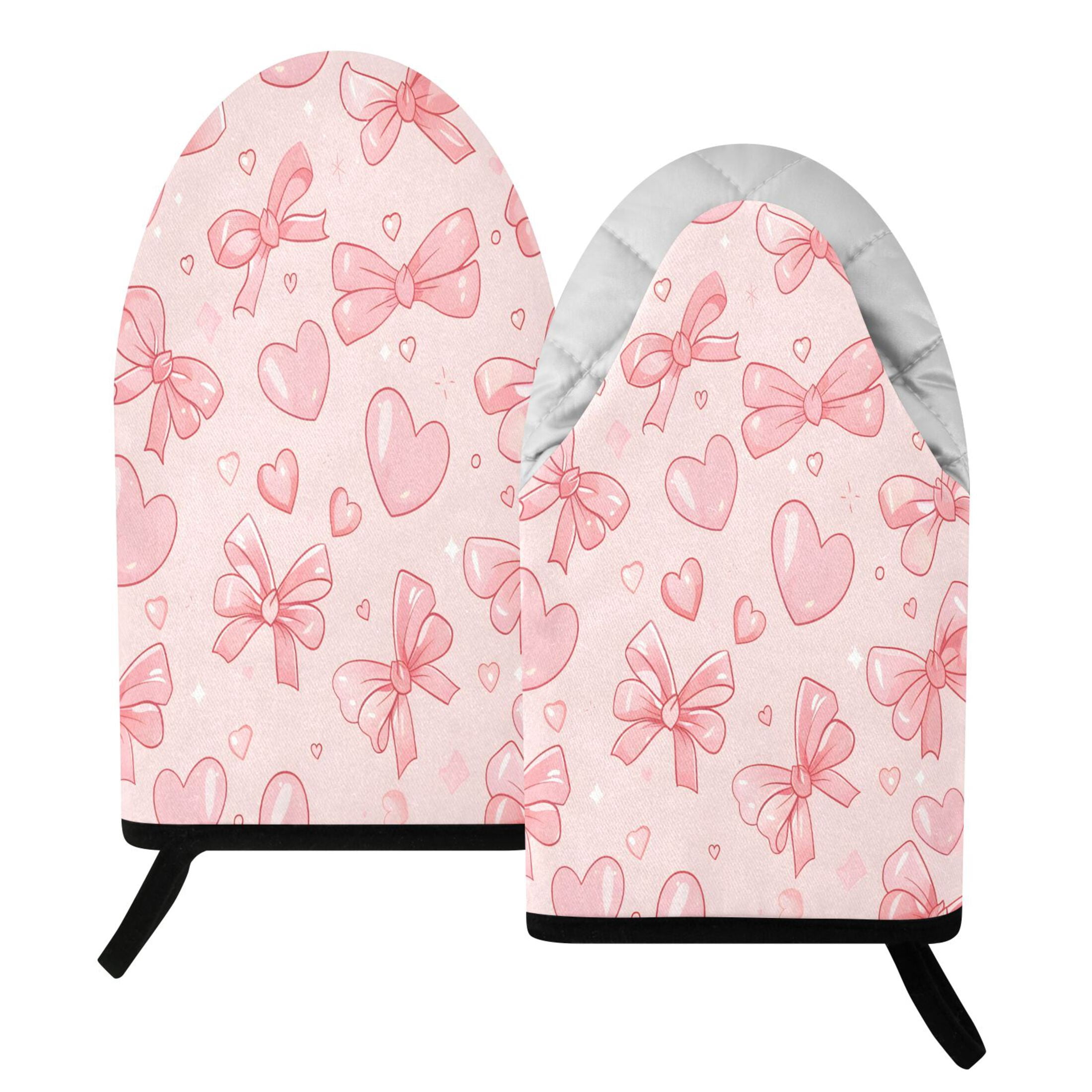 BZSMCE 2 Pack Pink Bow Heart Pattern Print Heat Resistant Cotton Oven ...