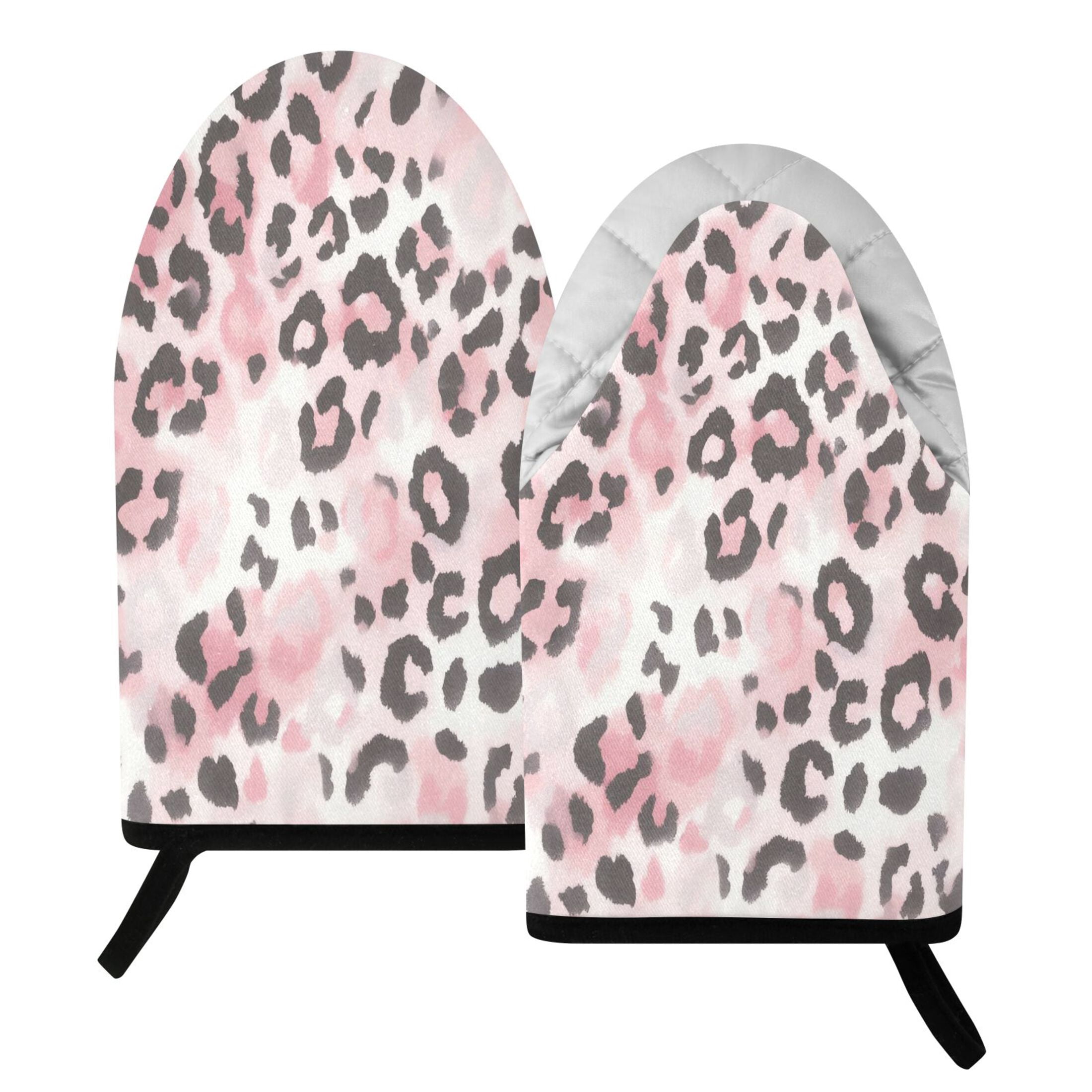 BZSMCE 2 Pack Pink Leopard Blush Print Heat Resistant Cotton Oven Mitts ...