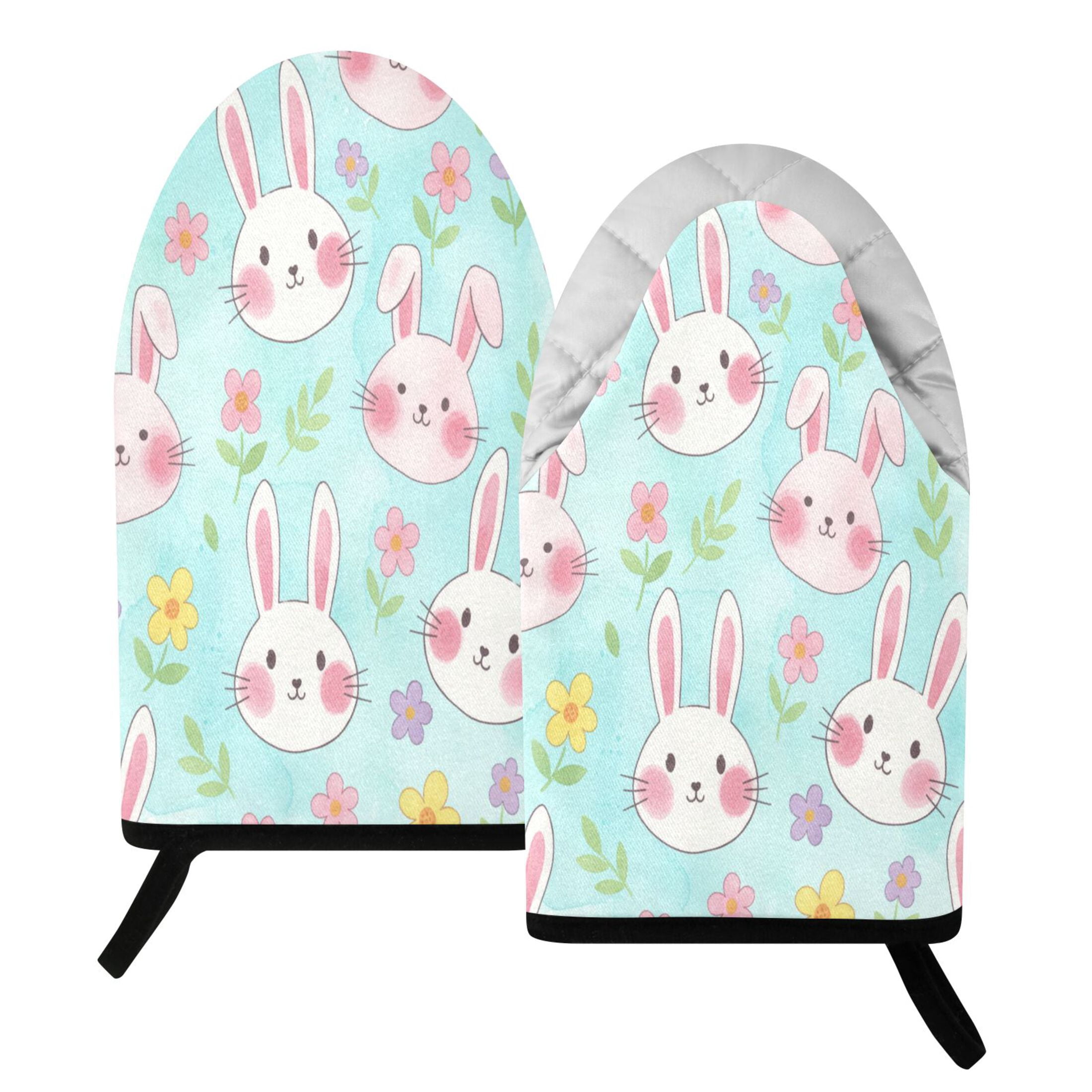 BZSMCE 2 Pack Rabbit Print Heat Resistant Cotton Oven Mitts for Kitchen ...
