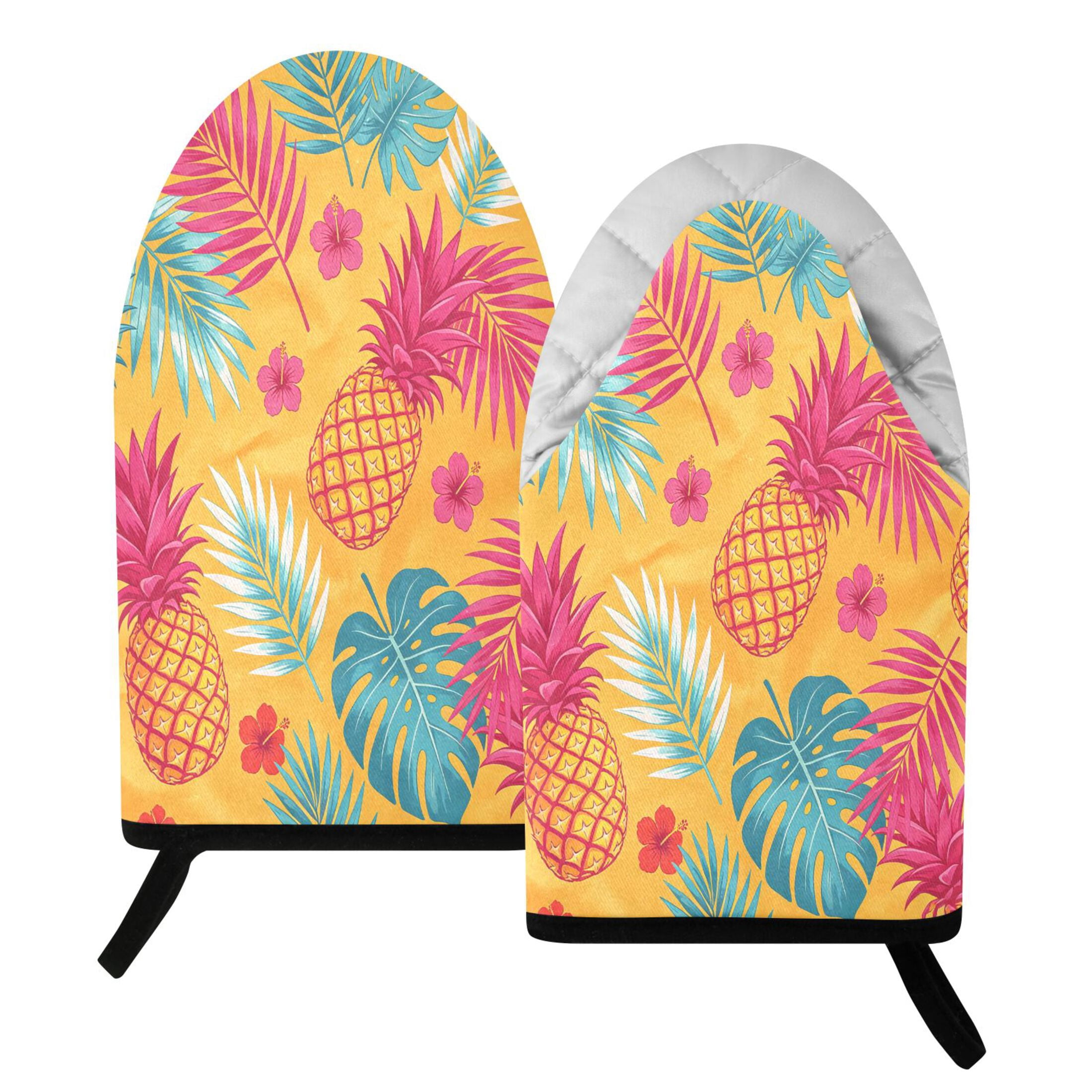BZSMCE 2 Pack Tropical Pineapple Burst Print Heat Resistant Cotton Oven ...