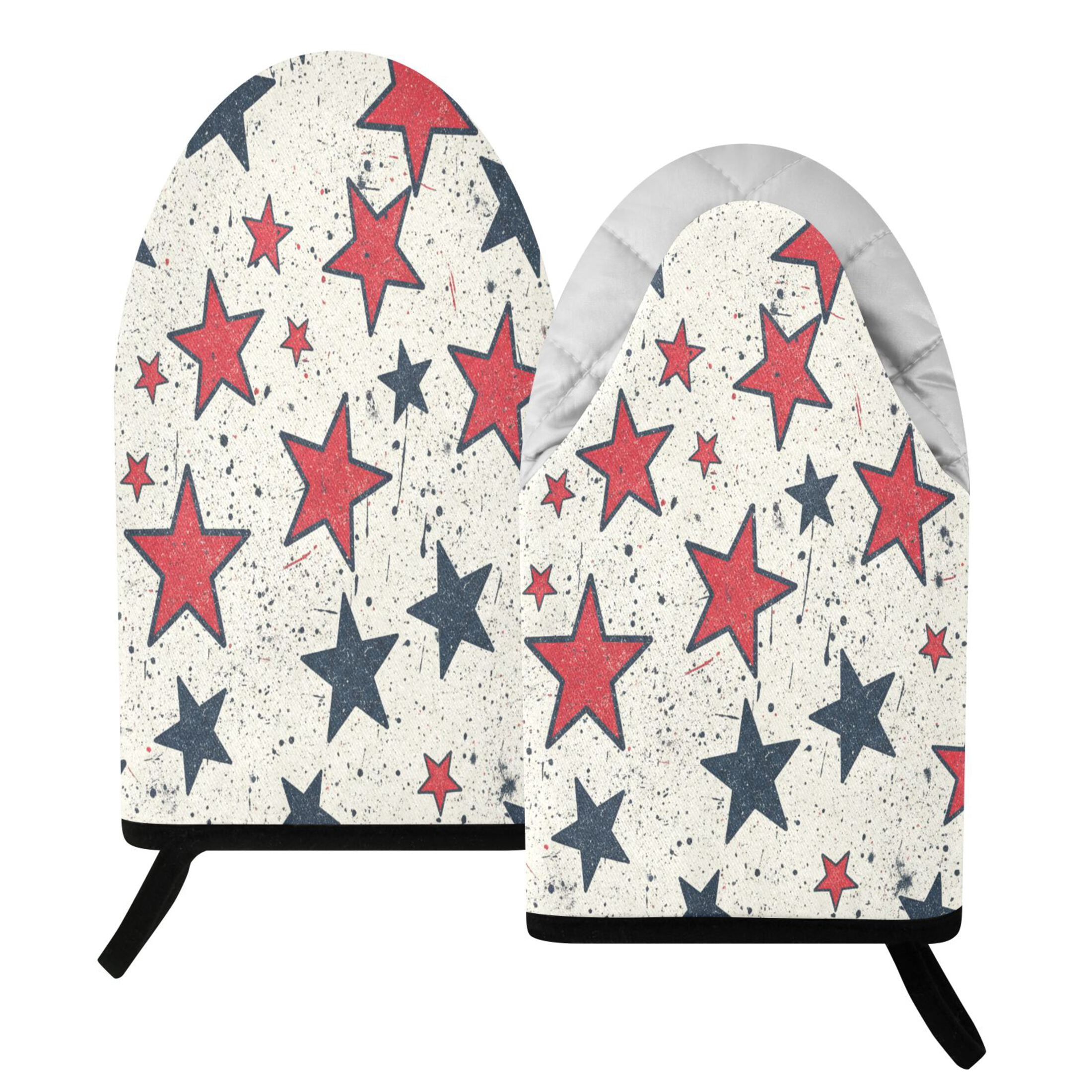 BZSMCE 2 Pack Usa Stars Print Heat Resistant Cotton Oven Mitts for ...