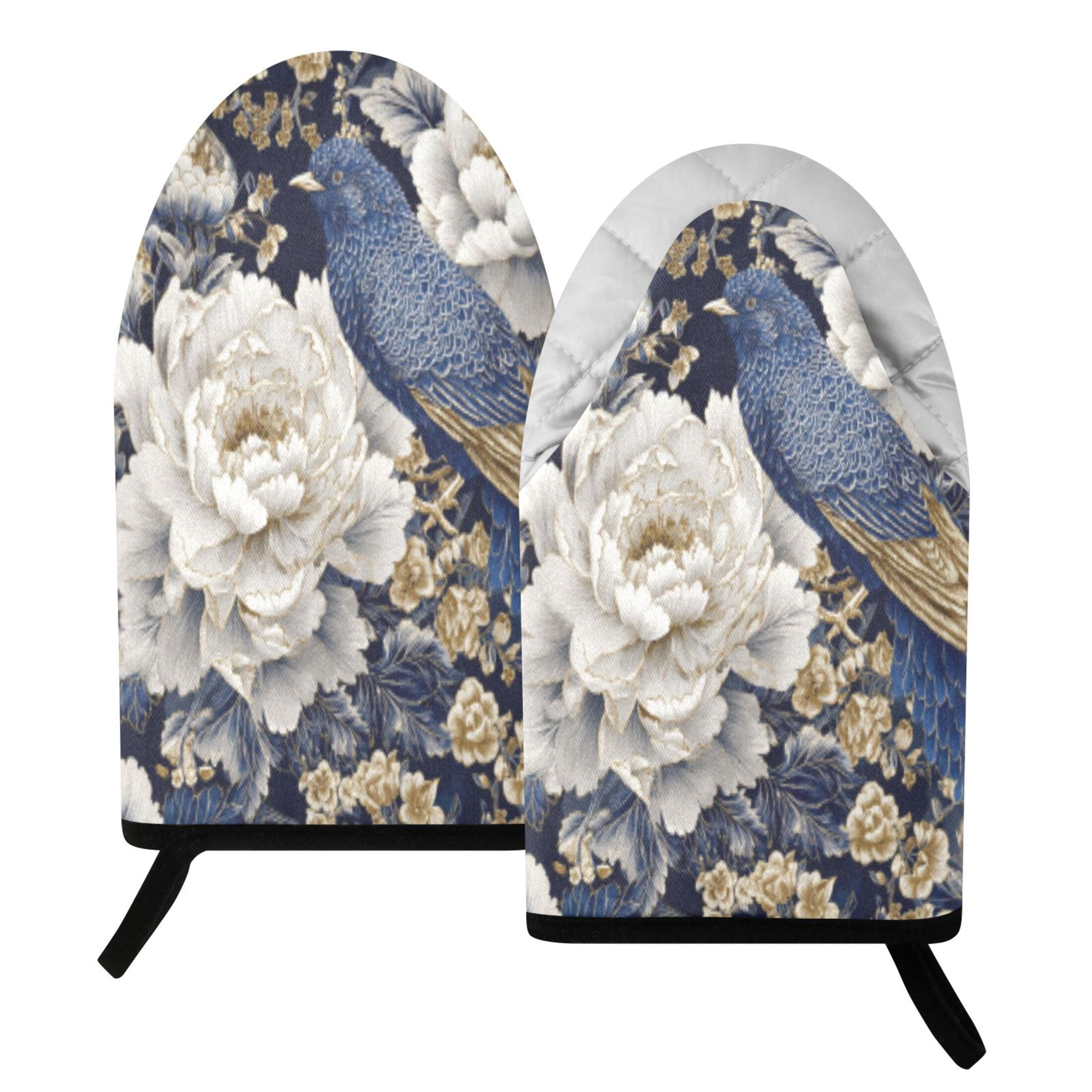 BZSMCE 2 Pack Velvet Bloom Print Heat Resistant Cotton Oven Mitts for ...