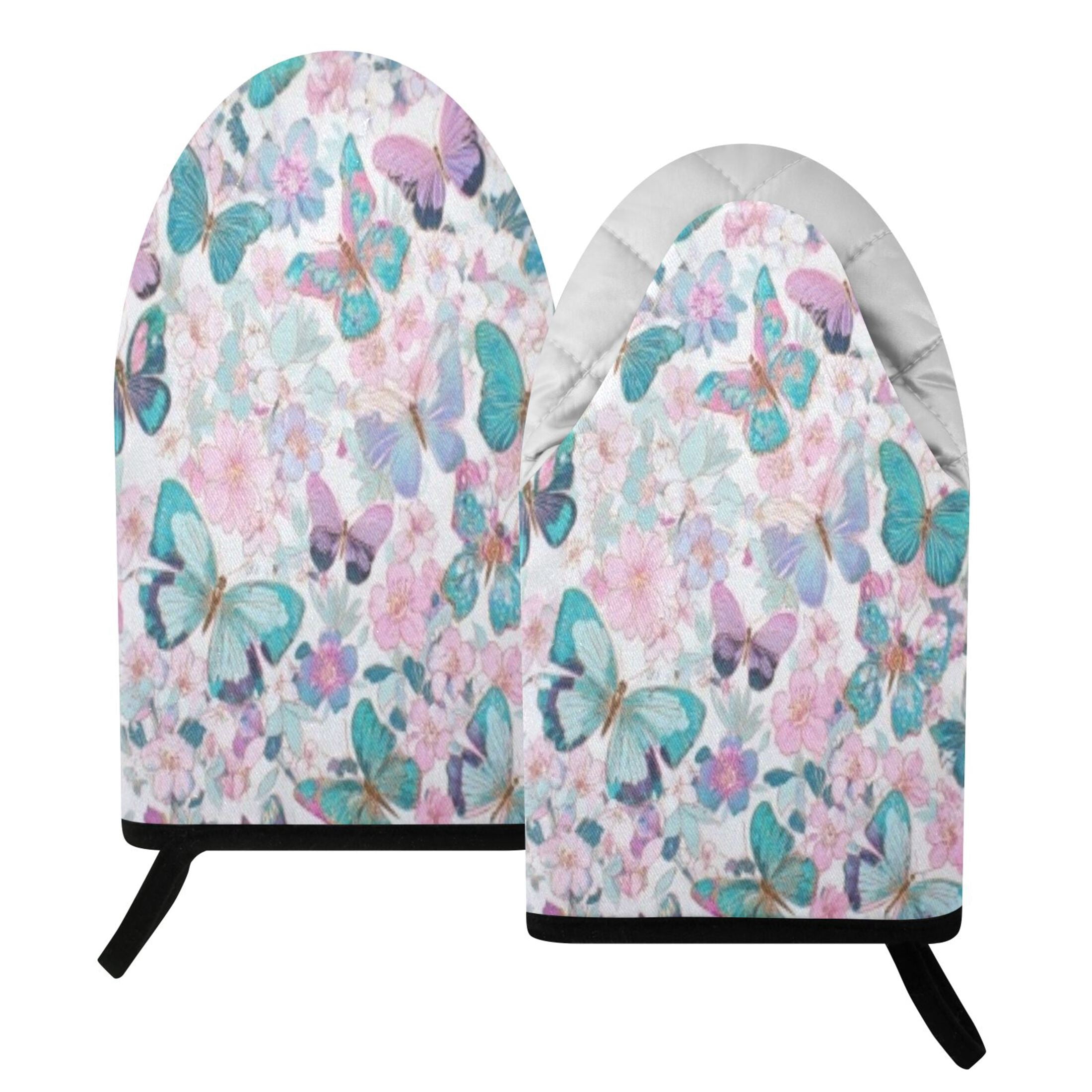BZSMCE 2 Pack Vibrant Butterfly-bloom Print Heat Resistant Cotton Oven ...