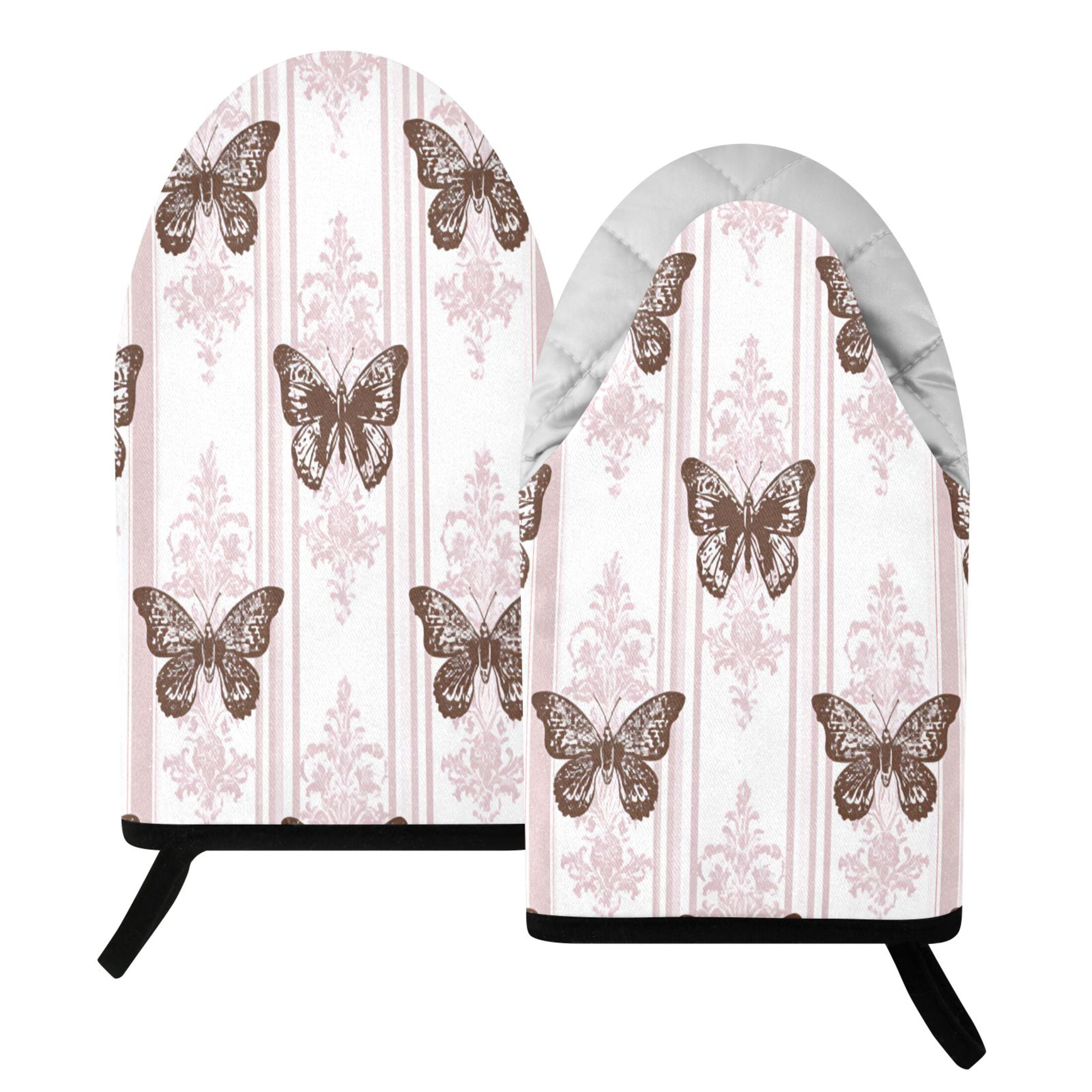 BZSMCE 2 Pack Vintage Butterfly Print Heat Resistant Cotton Oven Mitts ...