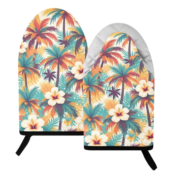 BZSMCE 2 Pack White Flower Tree Print Heat Resistant Cotton Oven Mitts ...