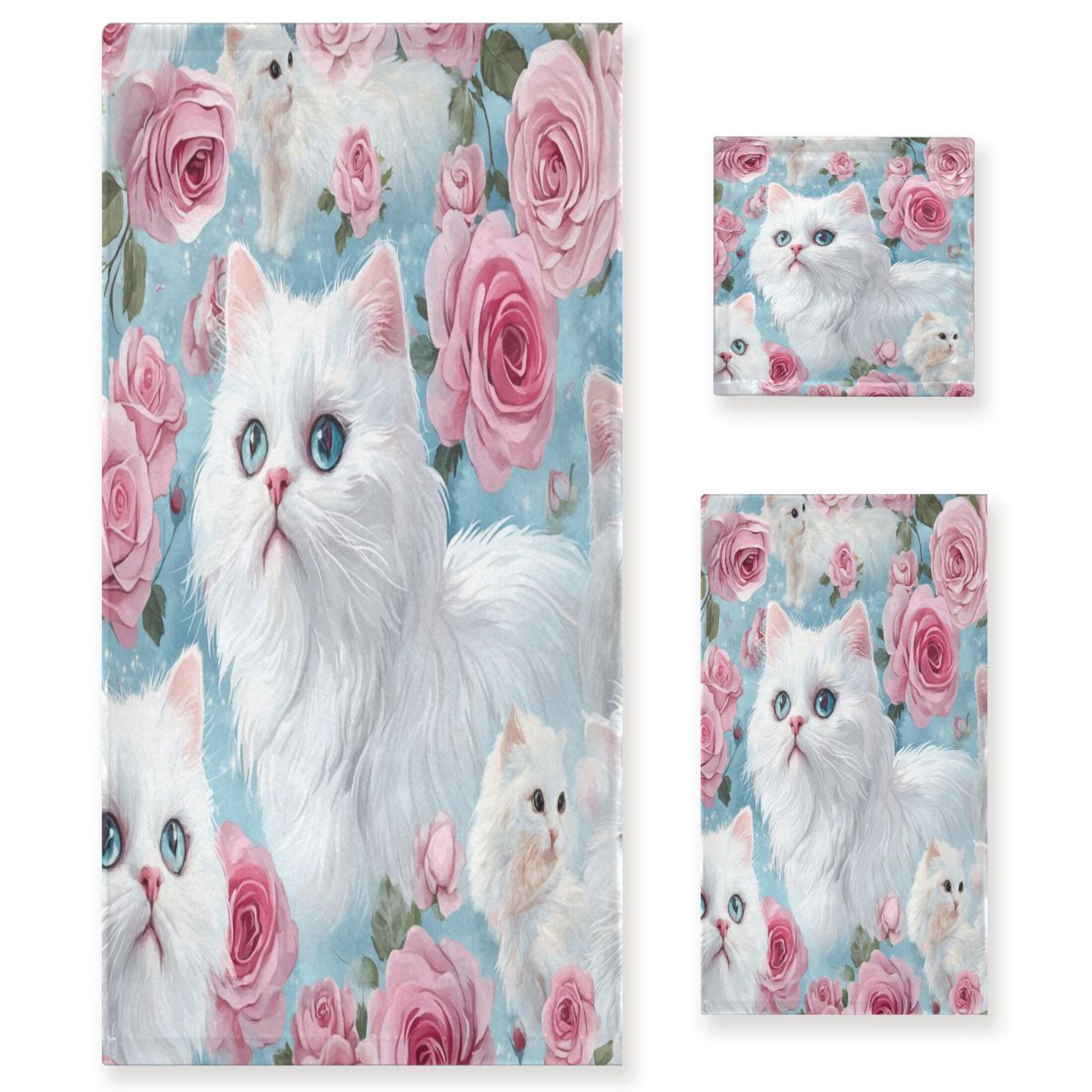 BZSMCE 3piece Bath Towel Sets Hand Bath Towels Fashion Floral Feline ...