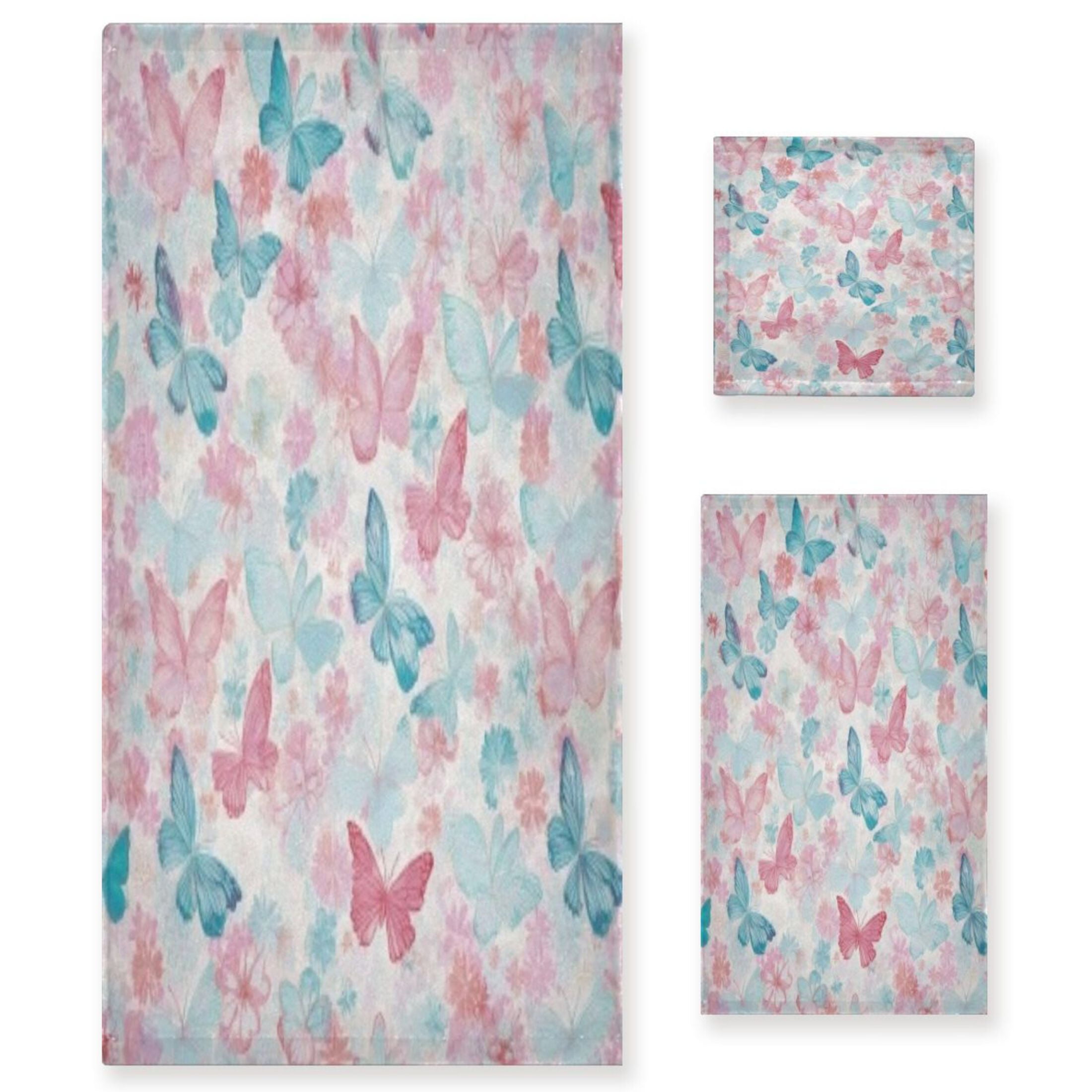 BZSMCE 3piece Bath Towel Sets Hand Bath Towels Fashion Pastel Butterfly ...