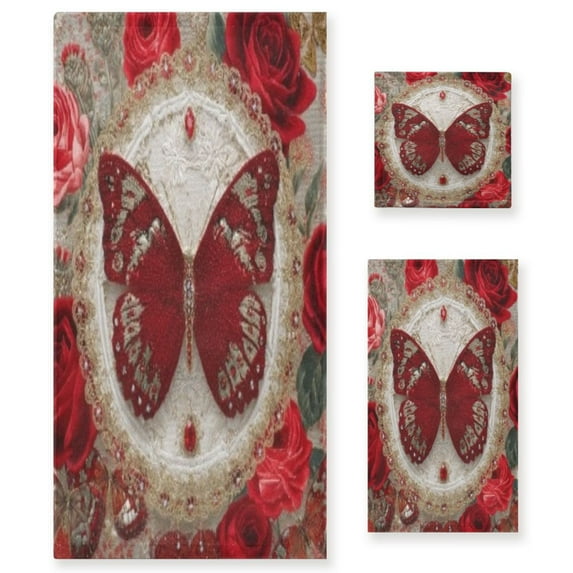 BZSMCE 3piece Bath Towel Sets Hand Bath Towels Fashion Ruby Butterfly ...