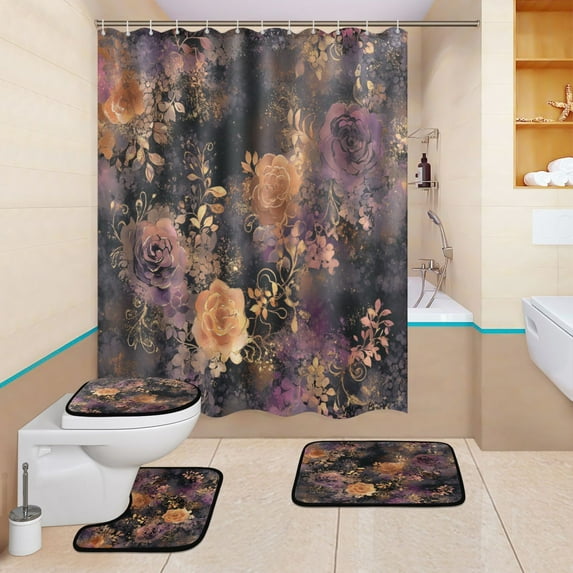 BZSMCE 4PCS Ethereal Roses Shower Curtain Set Bathroom Decorative Set ...