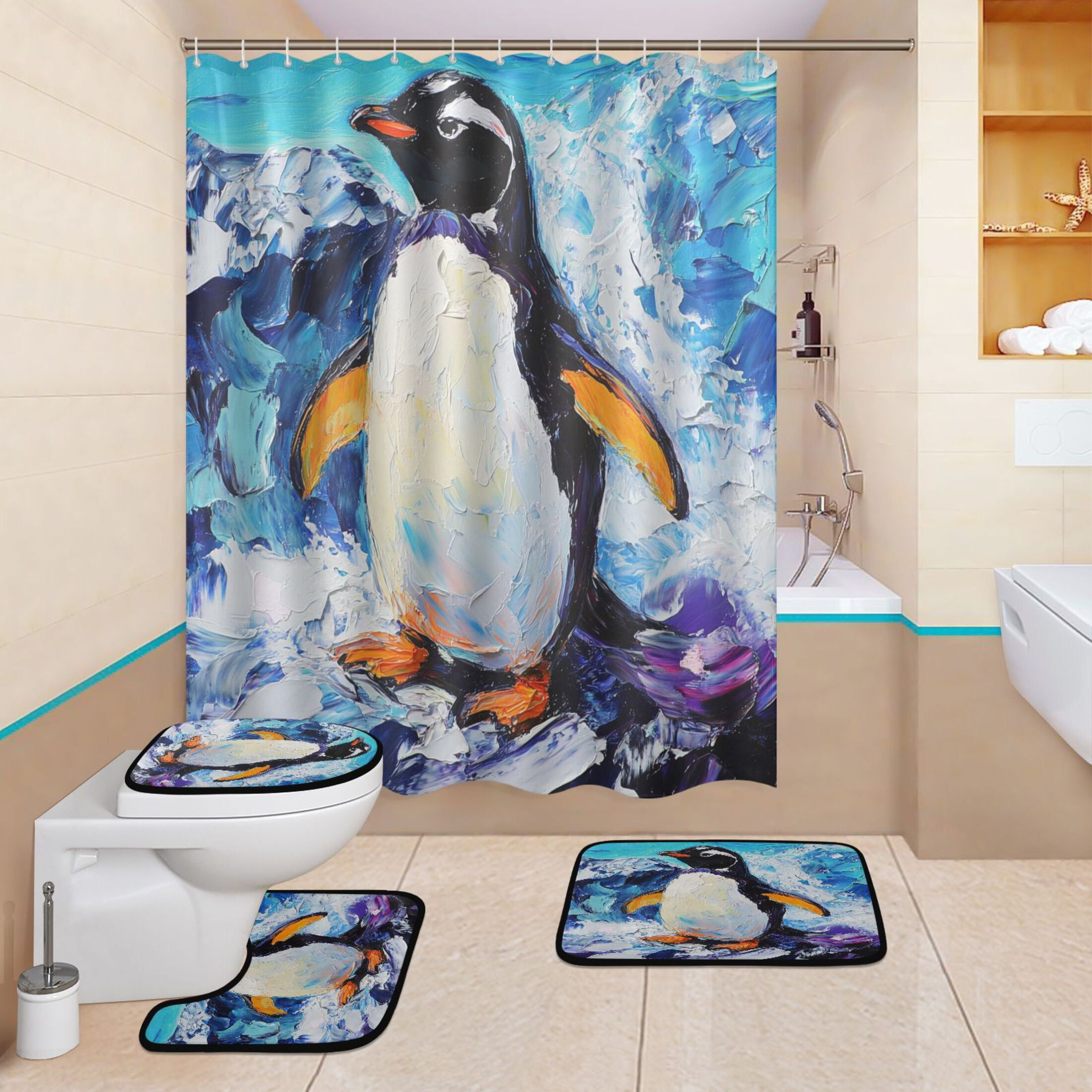 BZSMCE 4PCS Frozen Splendor Shower Curtain Set Bathroom Decorative Set ...