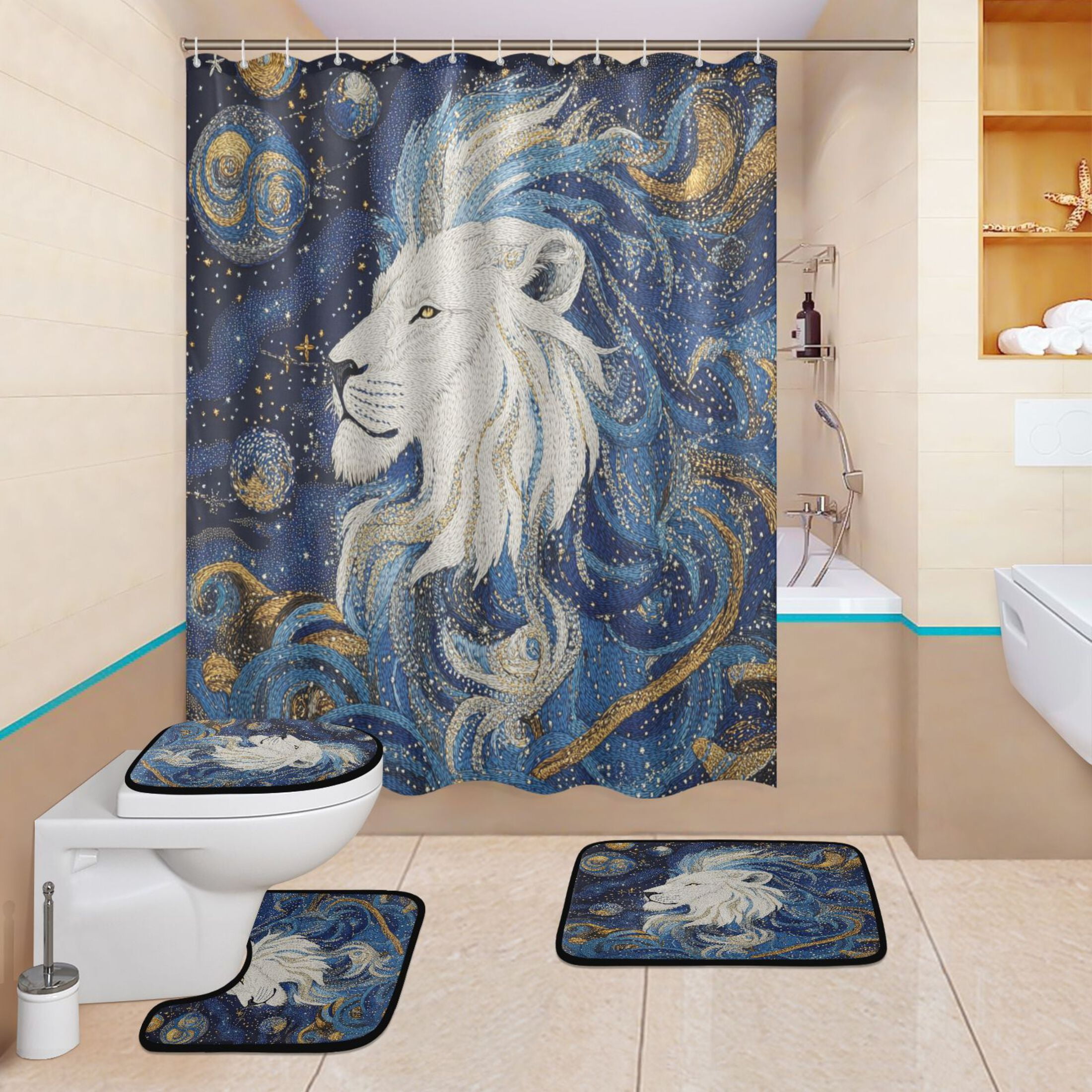 BZSMCE 4PCS Majestic Nebula Mane Shower Curtain Set Bathroom Decorative ...