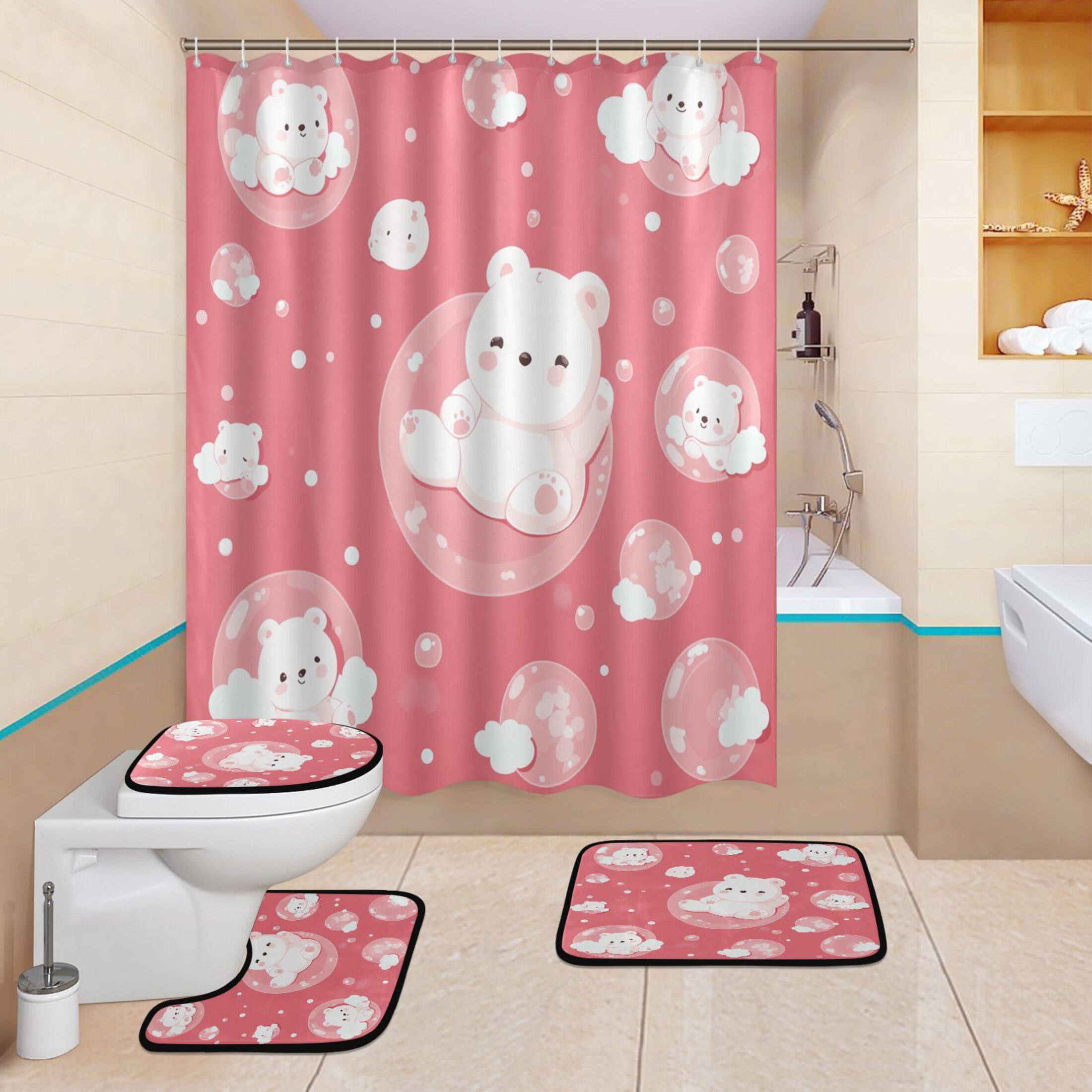 BZSMCE 4PCS Playful Polar Bubbles Shower Curtain Set Bathroom ...