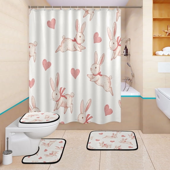 BZSMCE 4PCS Shower Curtain Set Bathroom Decorative Set-Nice Rabbit ...