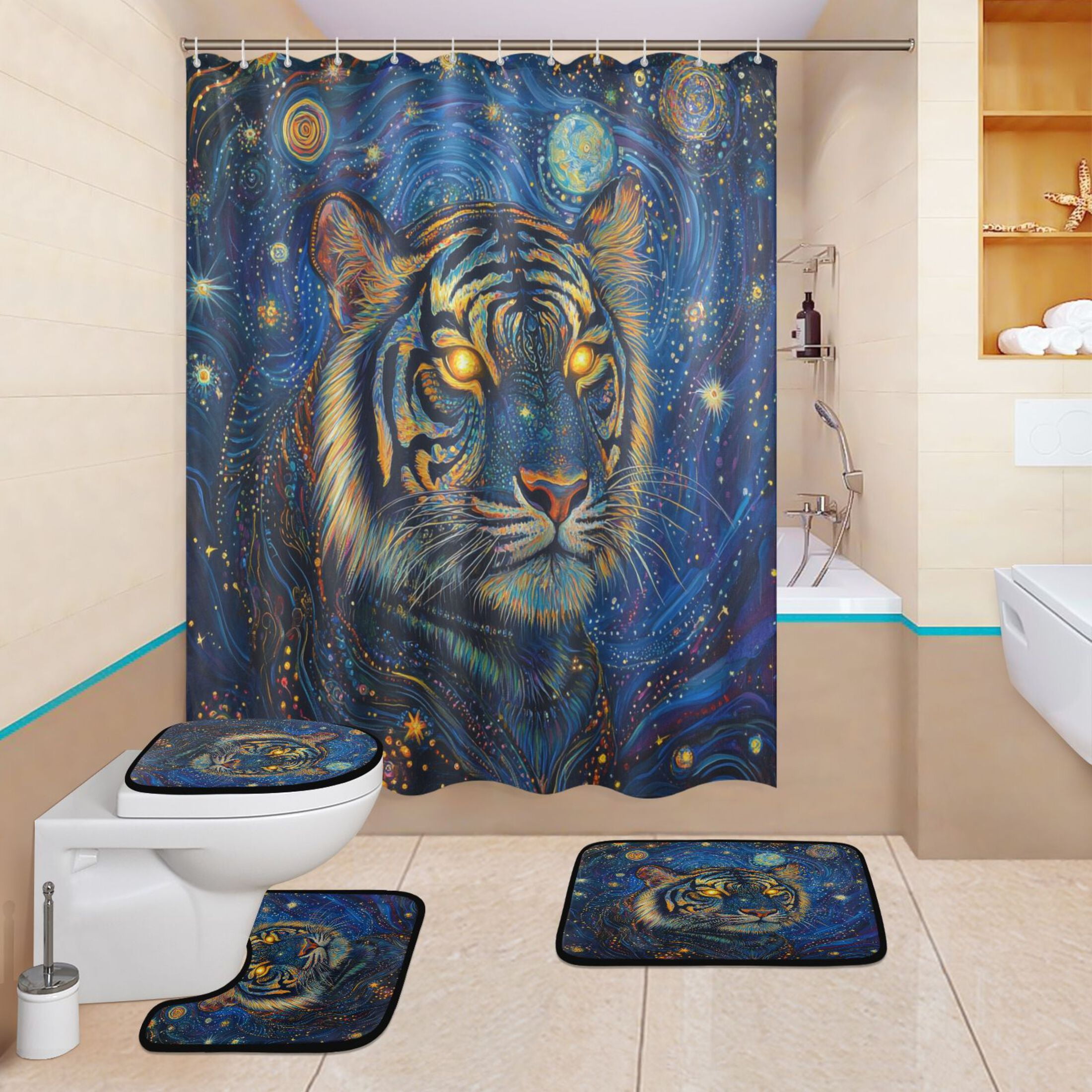 BZSMCE 4PCS Starlit Predator Shower Curtain Set Bathroom Decorative Set ...