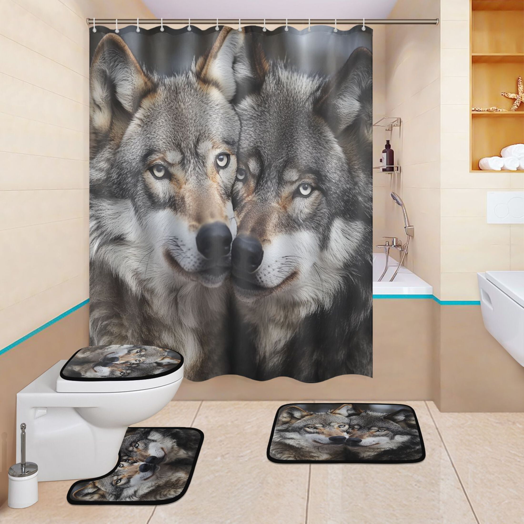 BZSMCE 4PCS Wolves Of The Wild Shower Curtain Set Bathroom Decorative ...