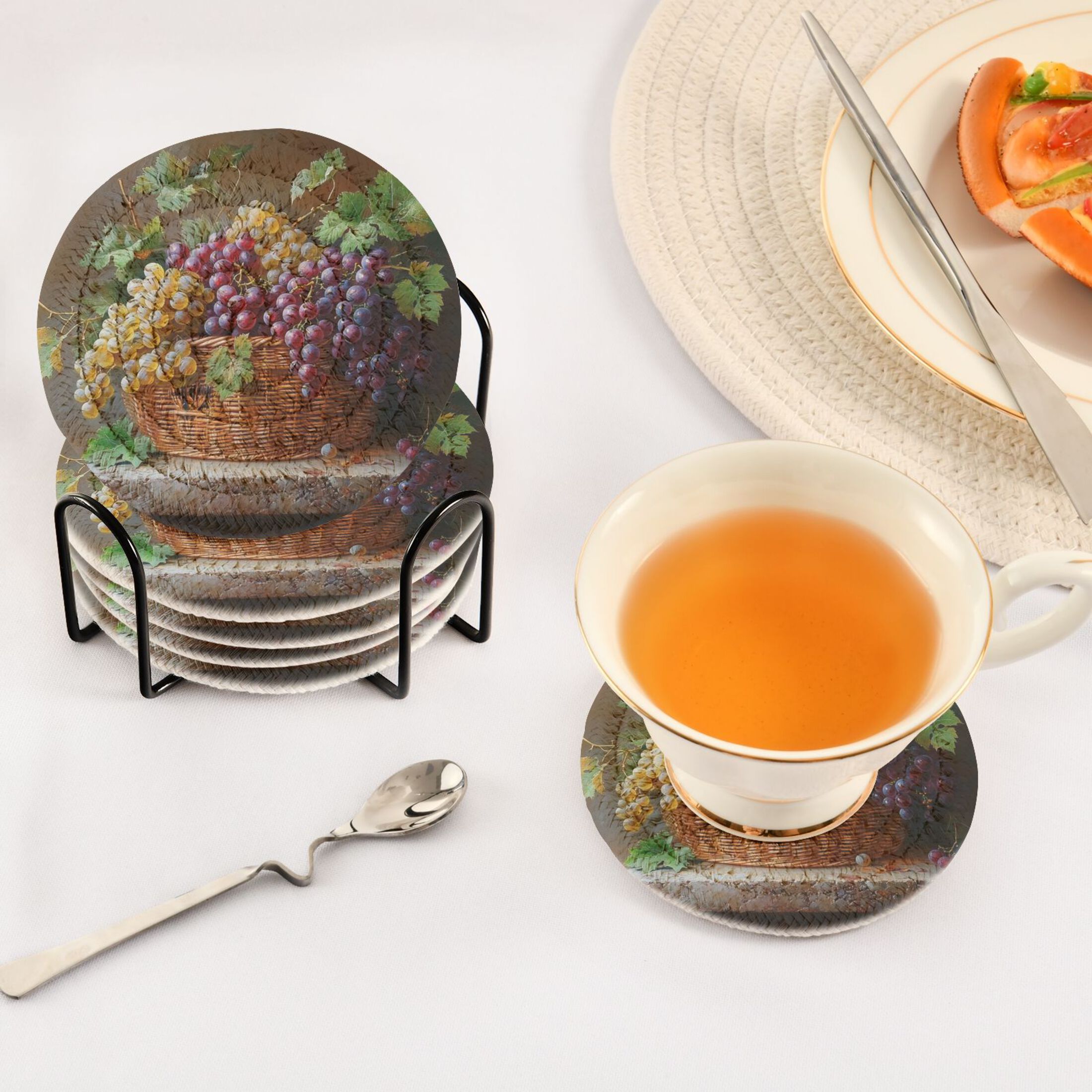 BZSMCE 6Pcs Drink Coasters With Holder 3.94Inch Grapes Painting ...