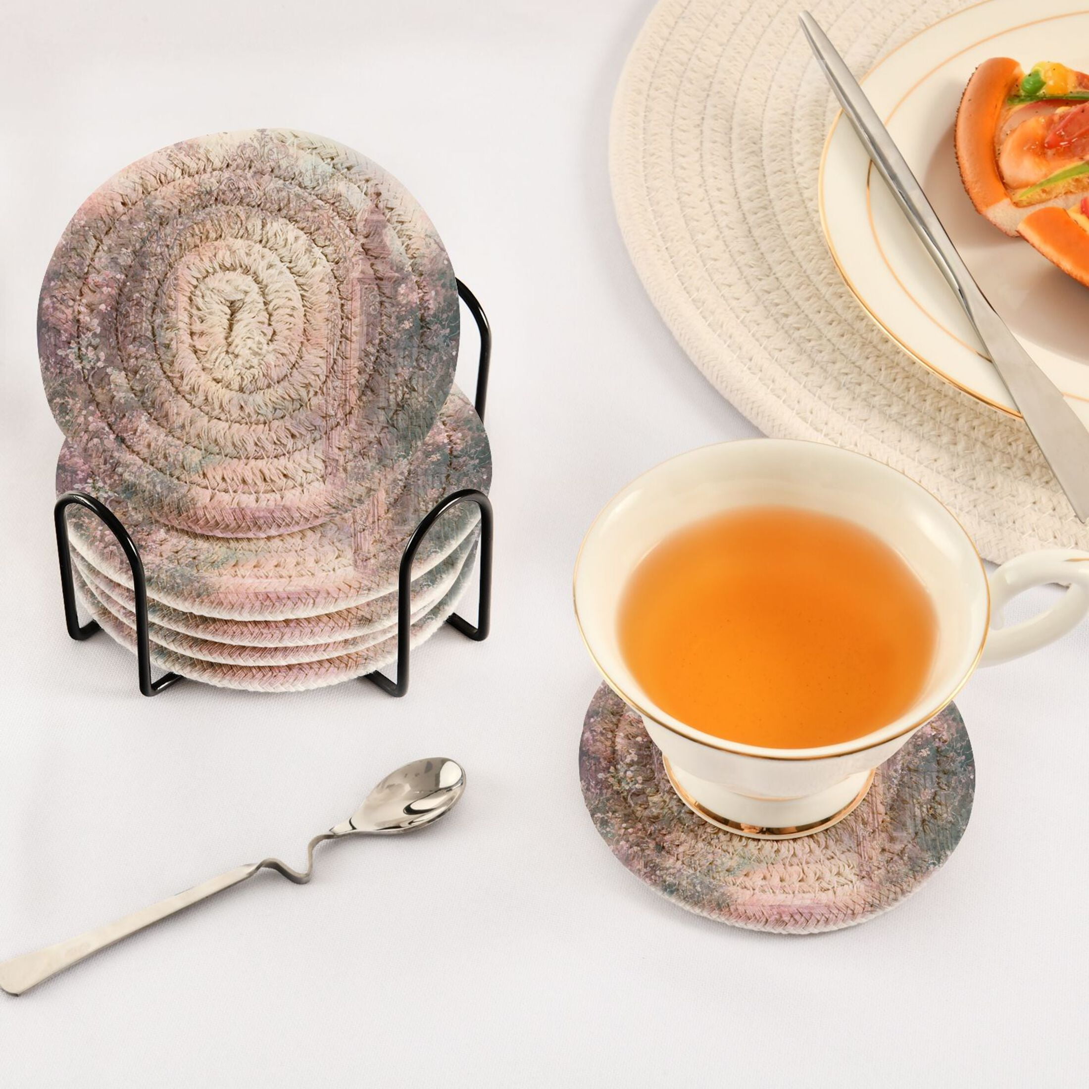 BZSMCE 6Pcs Drink Coasters With Holder 3.94Inch Ornate Gate in Dreamy ...