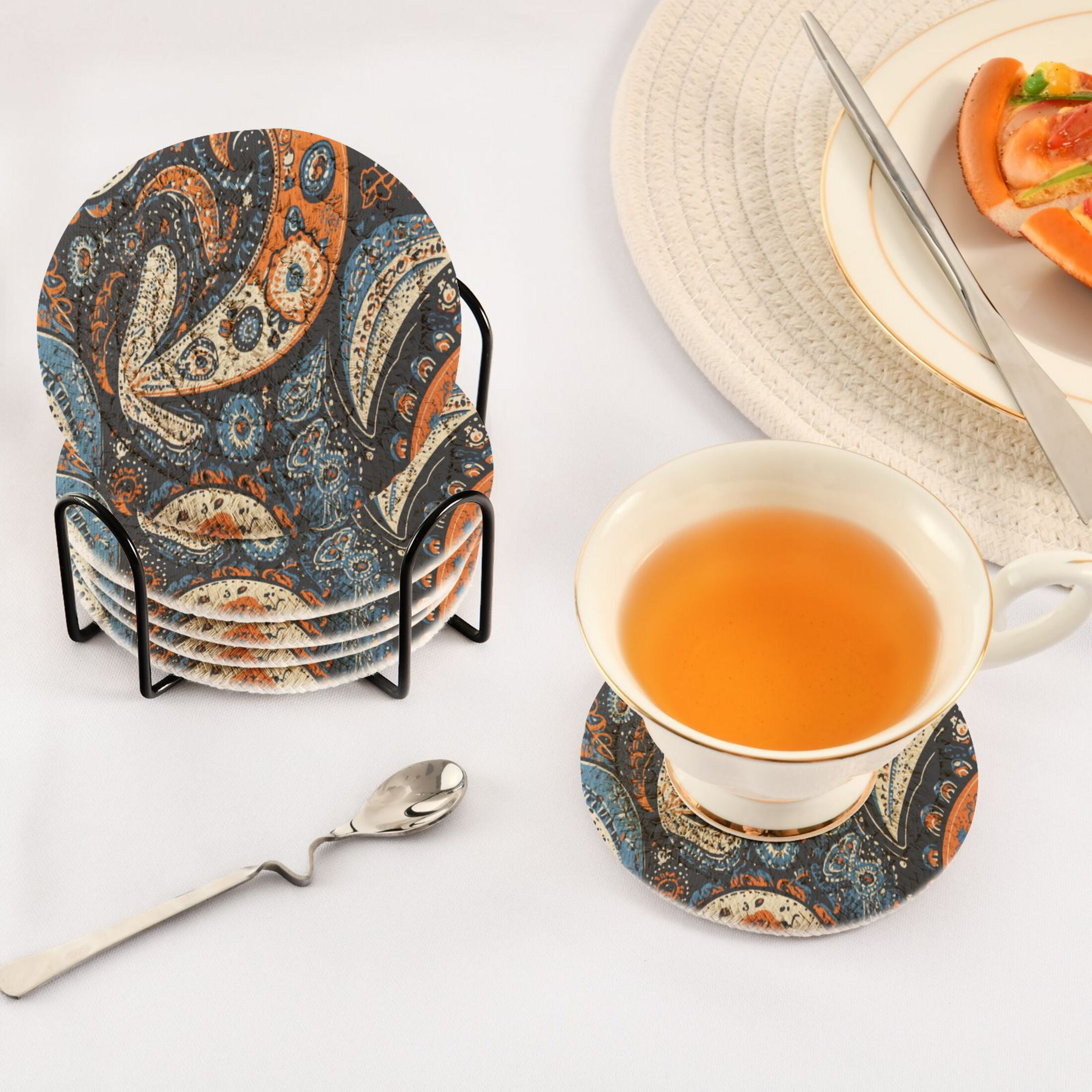 BZSMCE 6Pcs Drink Coasters With Holder 3.94Inch Art Map Pattern ...