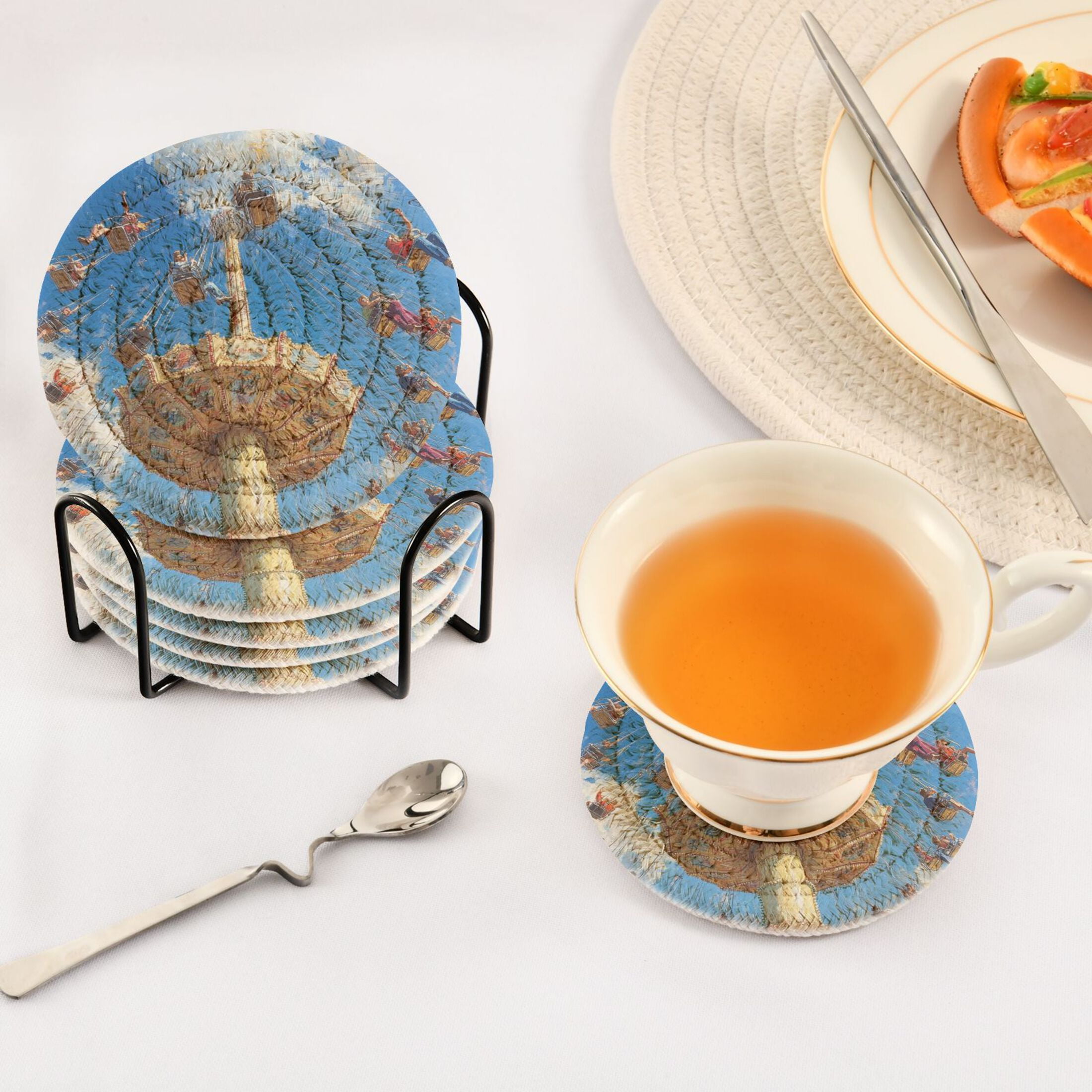 BZSMCE 6Pcs Drink Coasters With Holder 3.94Inch Rotating Flying Chair ...