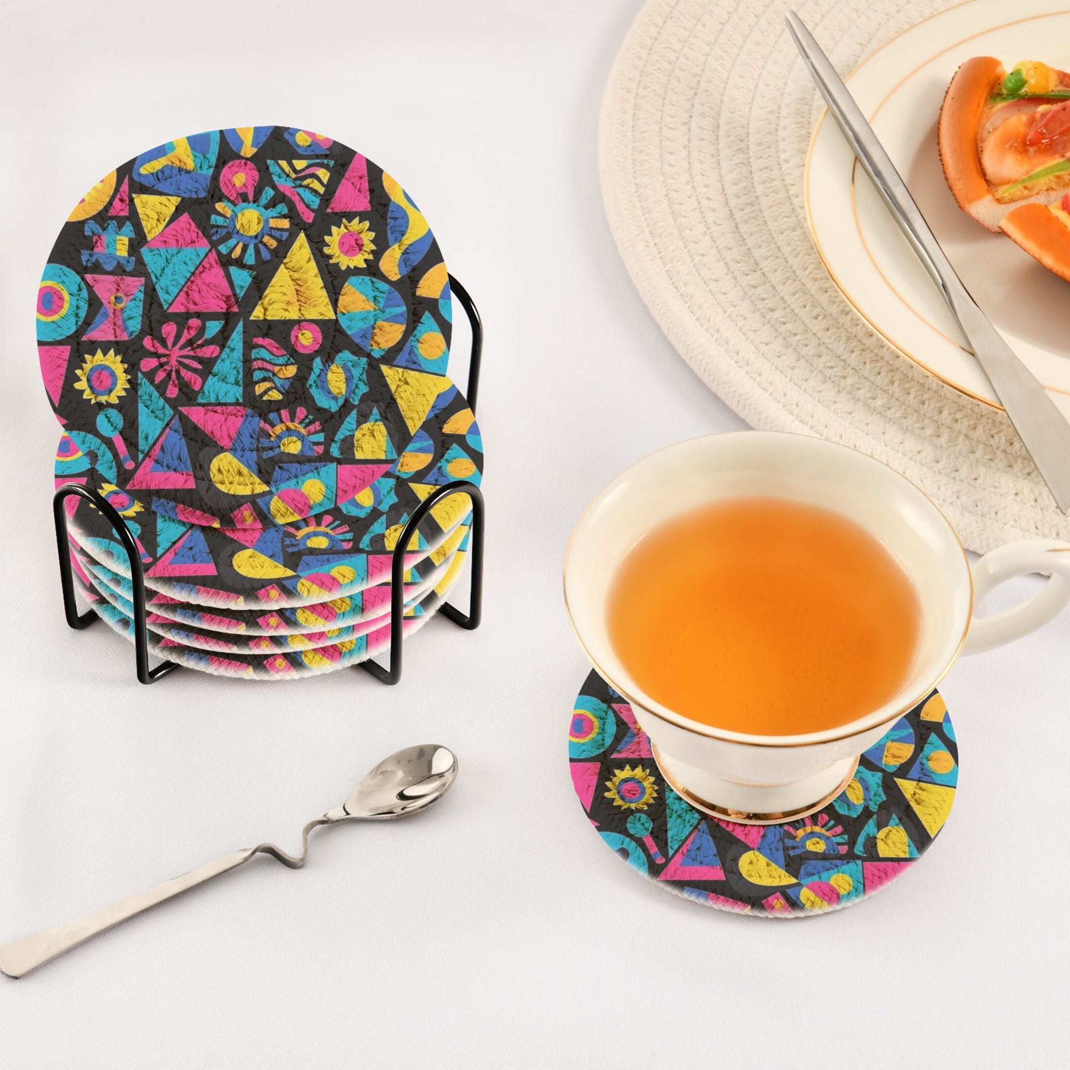 BZSMCE 6Pcs Drink Coasters With Holder 3.94Inch Texture Mapping ...