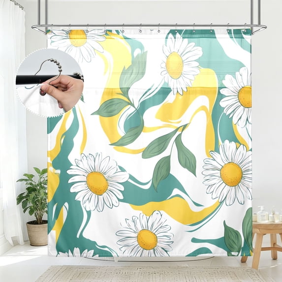 BZSMCE Abstract Daisy Pattern Pattern Bathroom Shower Curtain Set with ...