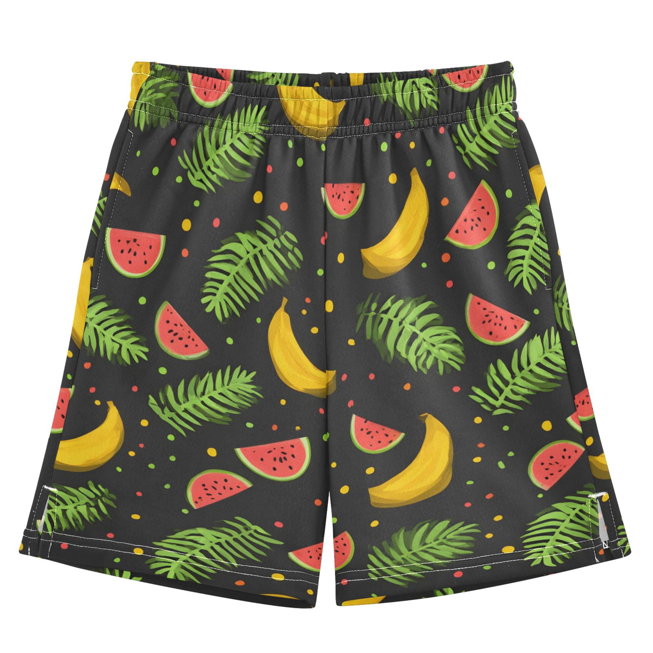 BZSMCE Adjustable Drawstring Casual Shorts With Banana Black Background ...