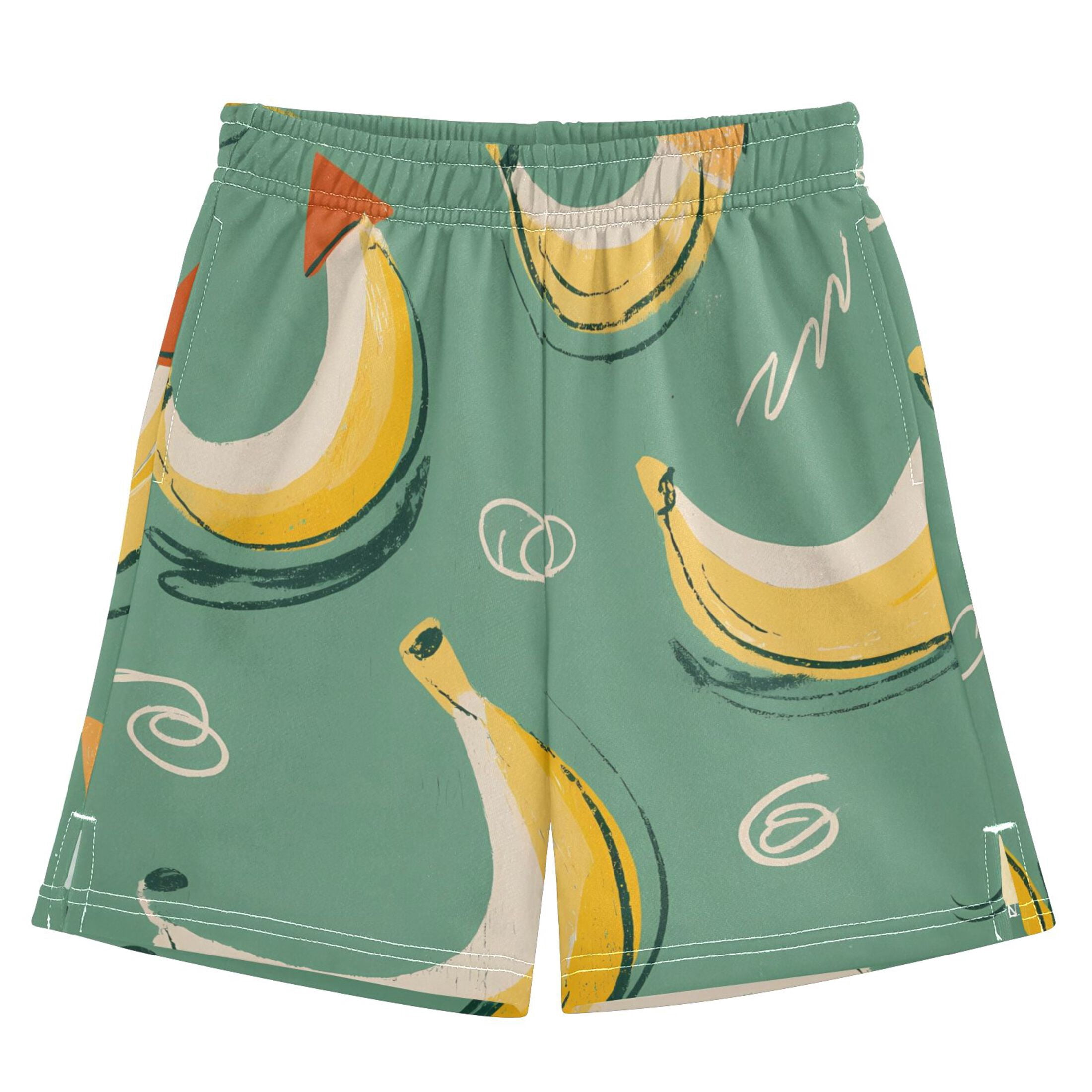 BZSMCE Adjustable Drawstring Casual Shorts With Banana Green Background ...